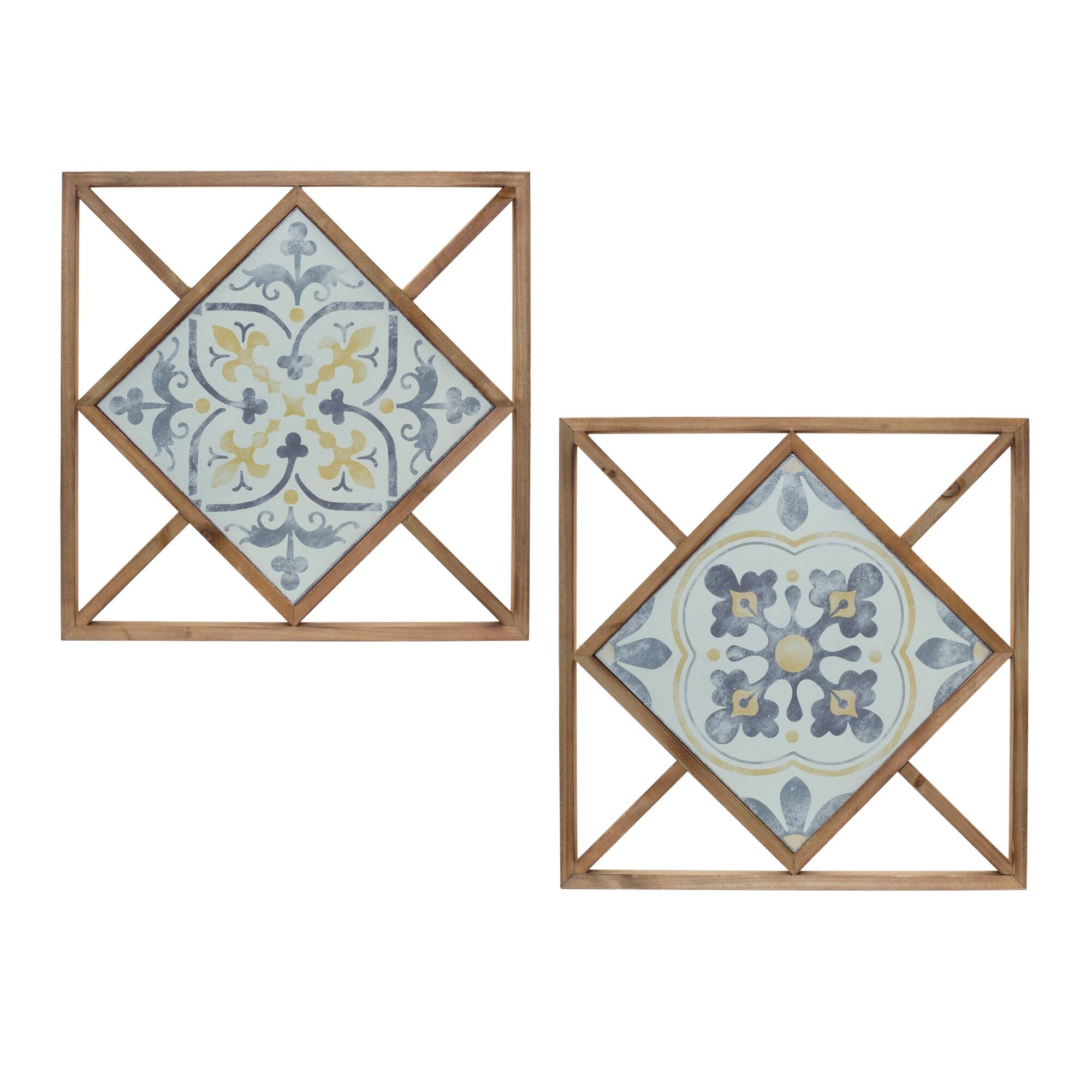 BreeBe Framed Ornamental Wall Tile (Set of 2) 14.25"SQ Brown, Blue ...