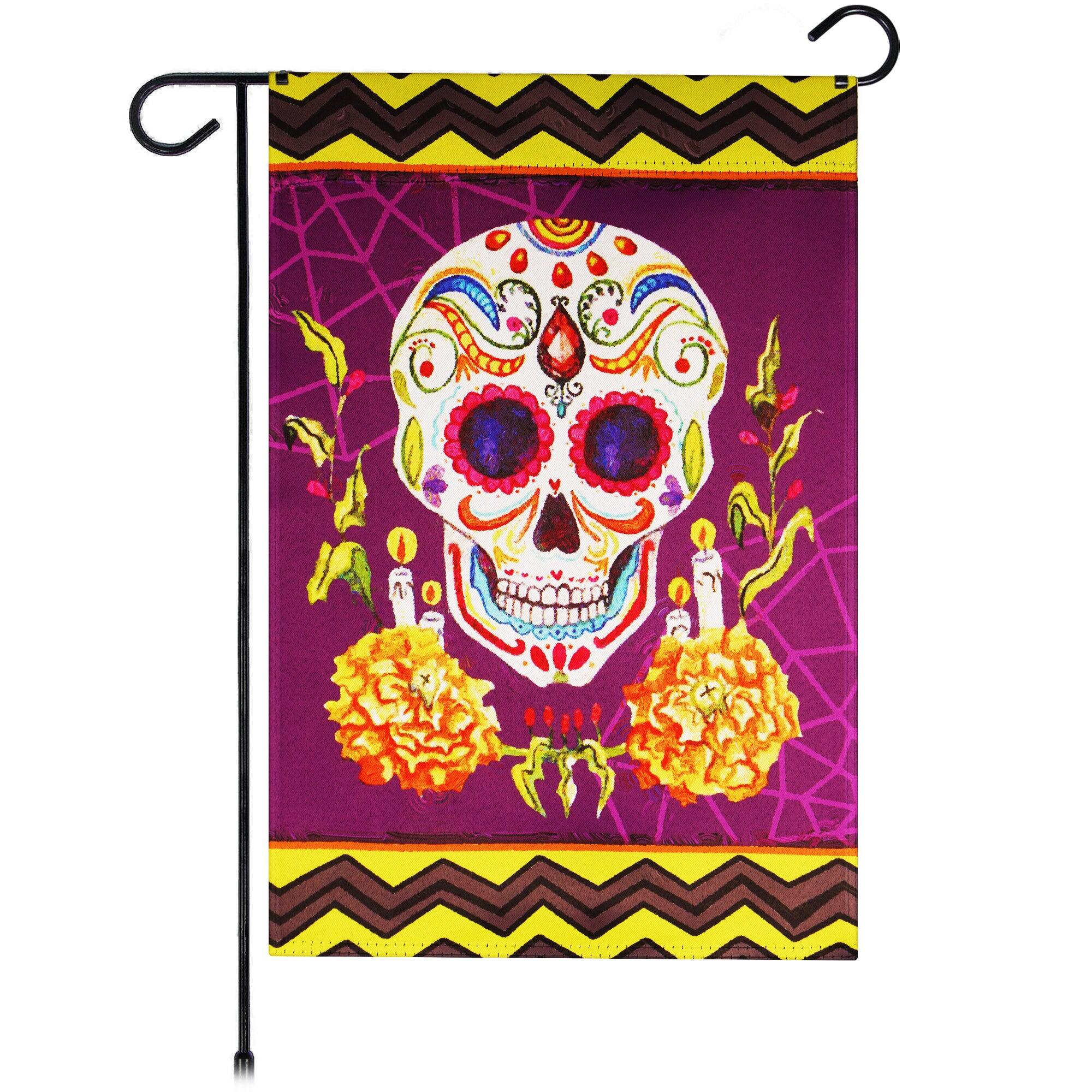 G128 Garden Flag Day of the Dead Sugar Skull 12x18 Inch Printed ...