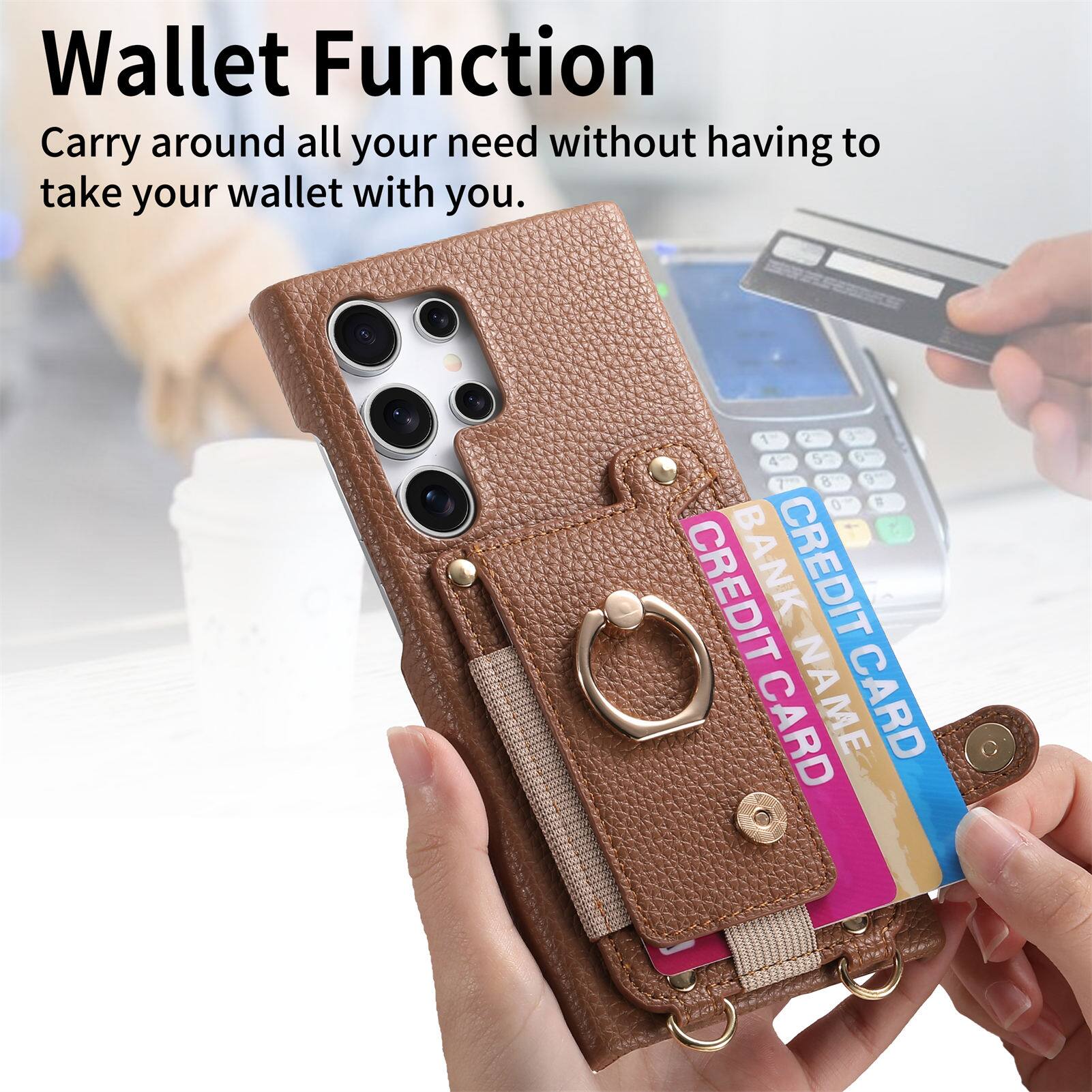 Dteck Lychee Texture Wallet Case for Samsung Galaxy S24 Ultra with Ring ...