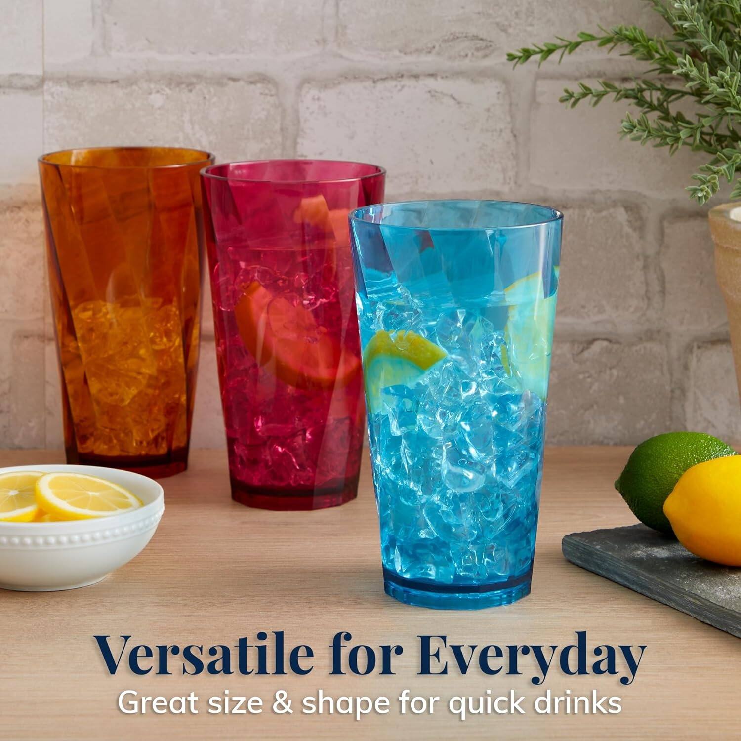 PARKER SLATER 8 pack 20oz BPA free plastic drinking glasses in jewel ...