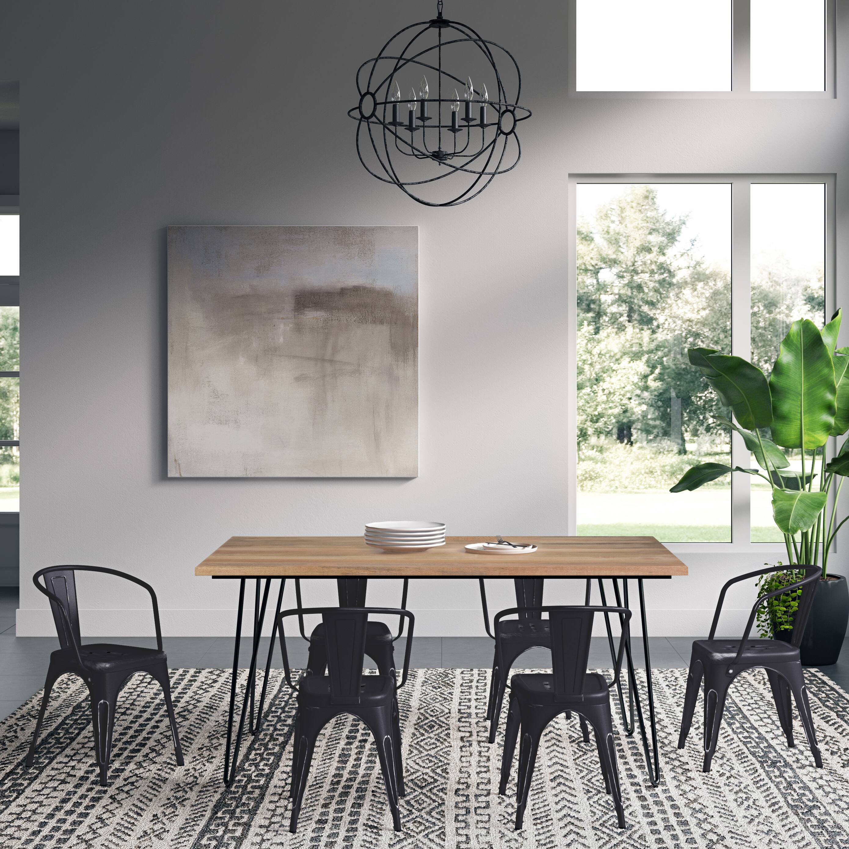 Simpli Home Larkin / Hunter 7 Piece Dining Set Distressed Black and ...