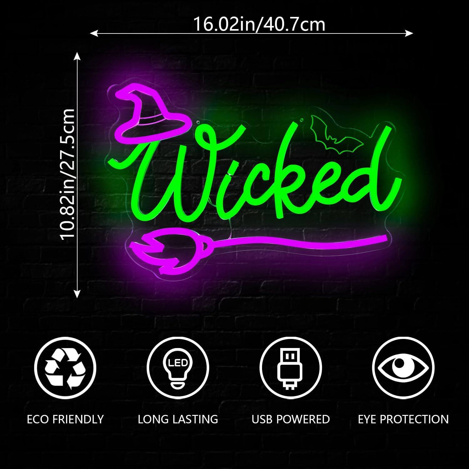Auledio Dimmable Witch Neon Sign Halloween Neon Sign Purple, green ...