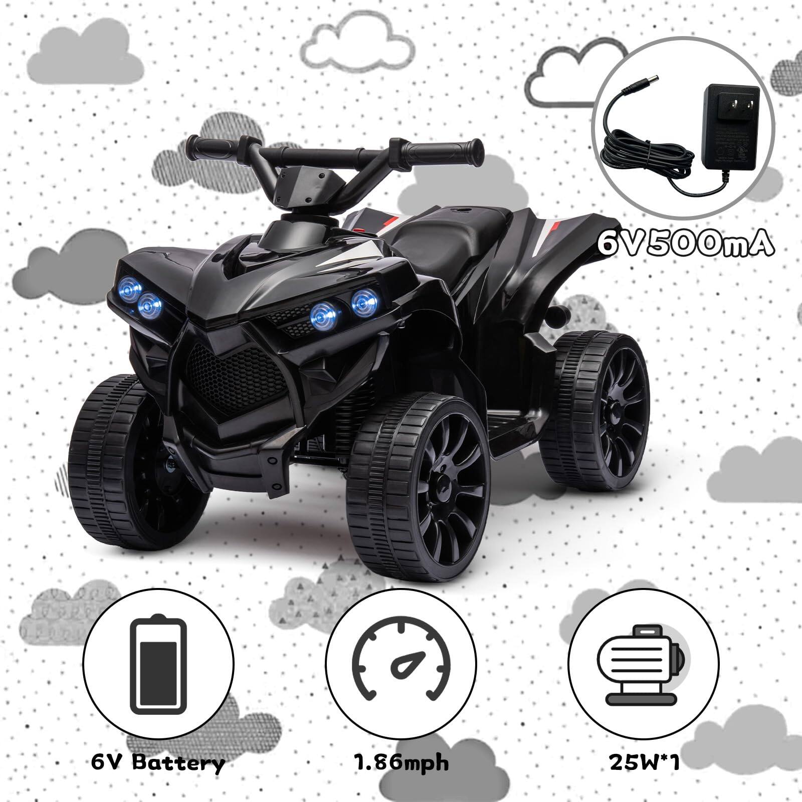GARVEE 6V Ride on Quad ATV Car with LED Lights, Music, Foot Pedal ...