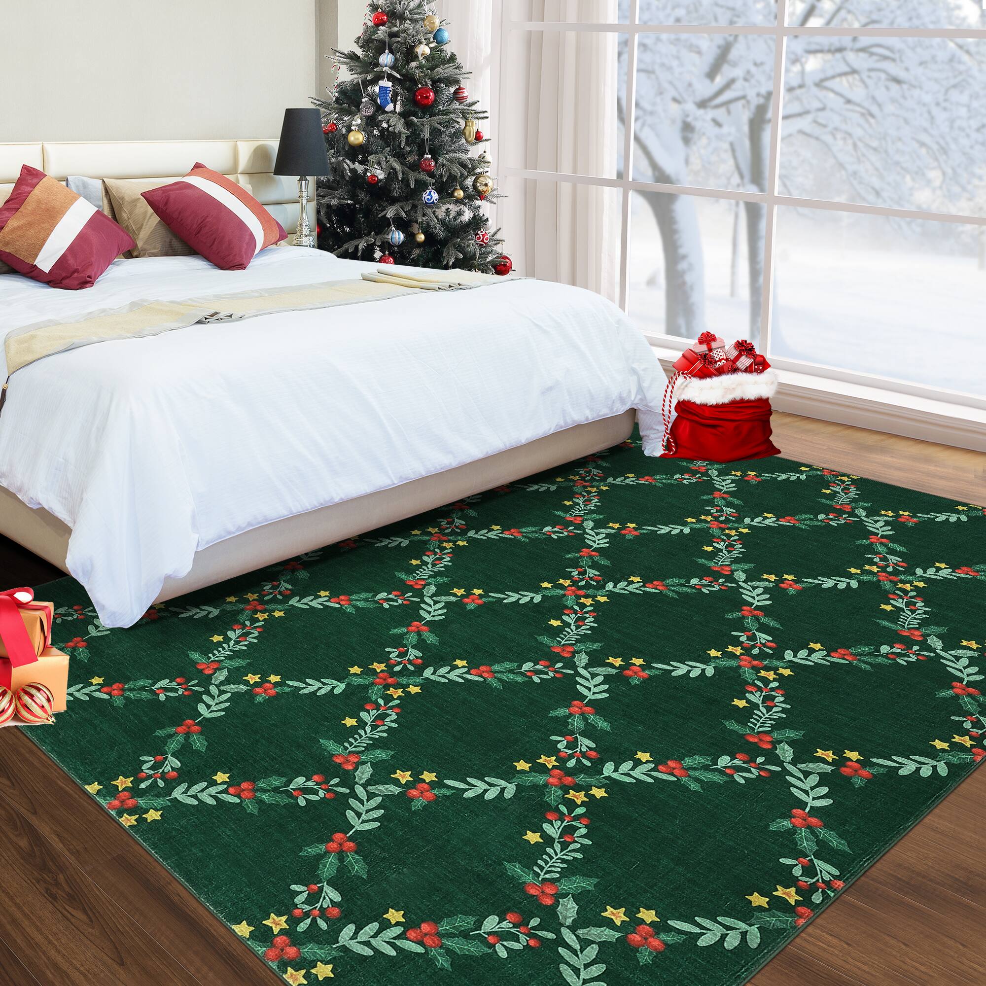 GARVEE Christmas Garland Diamond Area Rug Non Slip Machine Washable Low ...