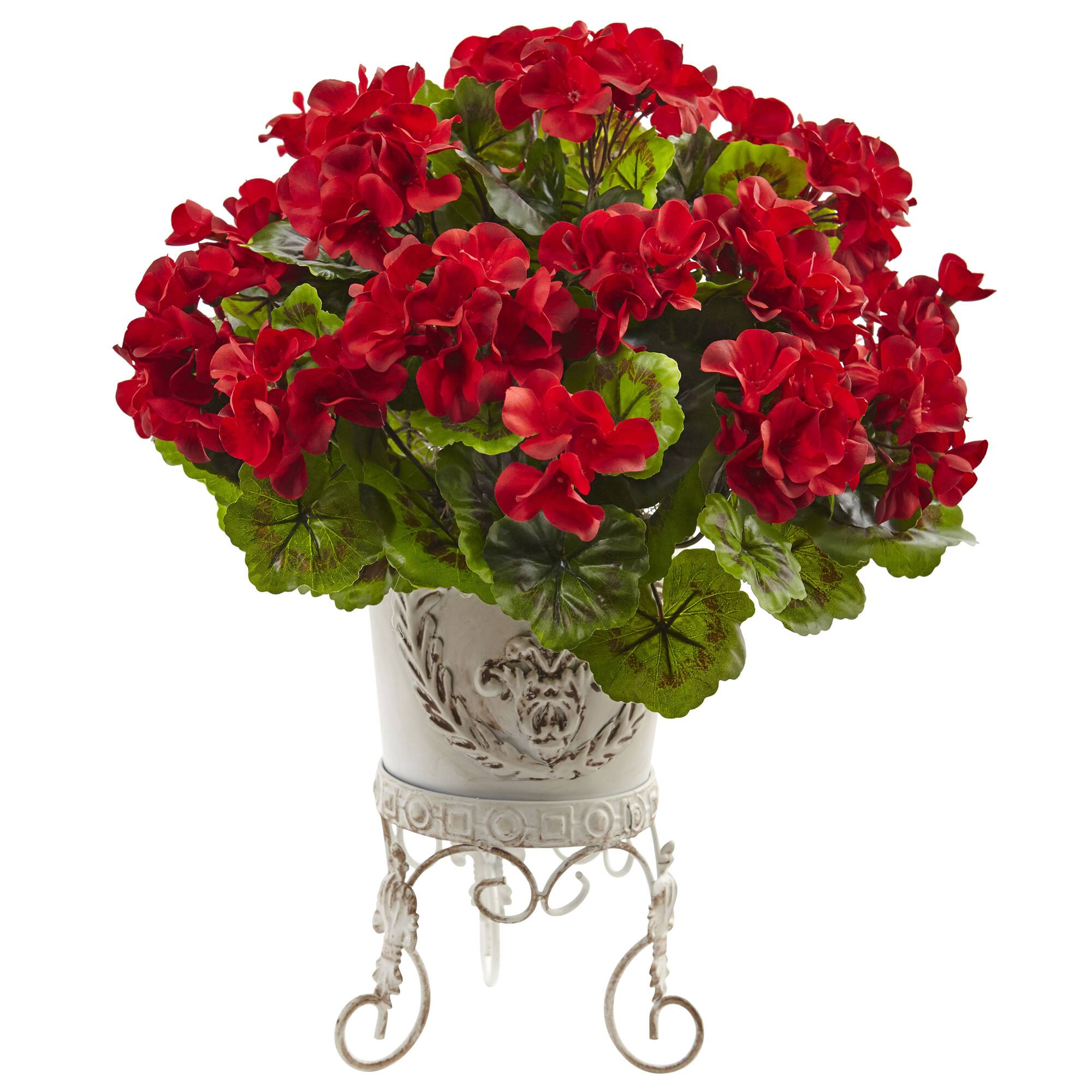 BreeBe 18.5" Geranium w/Planter UV Resist (Indoor/Outdoor) Red 6885-RD ...