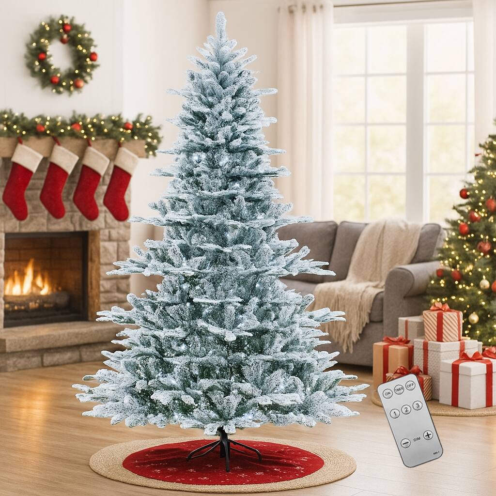 BreeBe Artificial Snowy Tree 6FT 7FT 8FT with Cool White LED ...