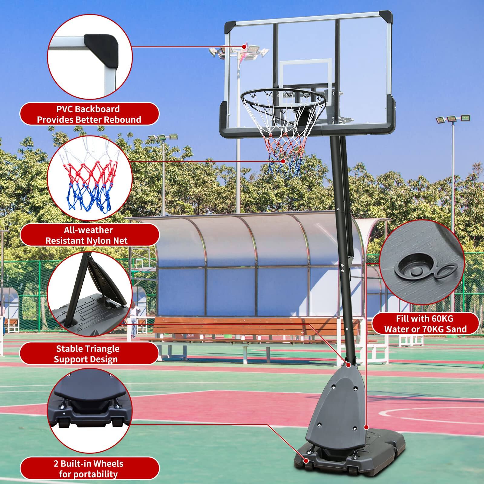 APRILSOUL Outdoor Basketball Hoop 810ft 44 Backboard Portable Goal ...