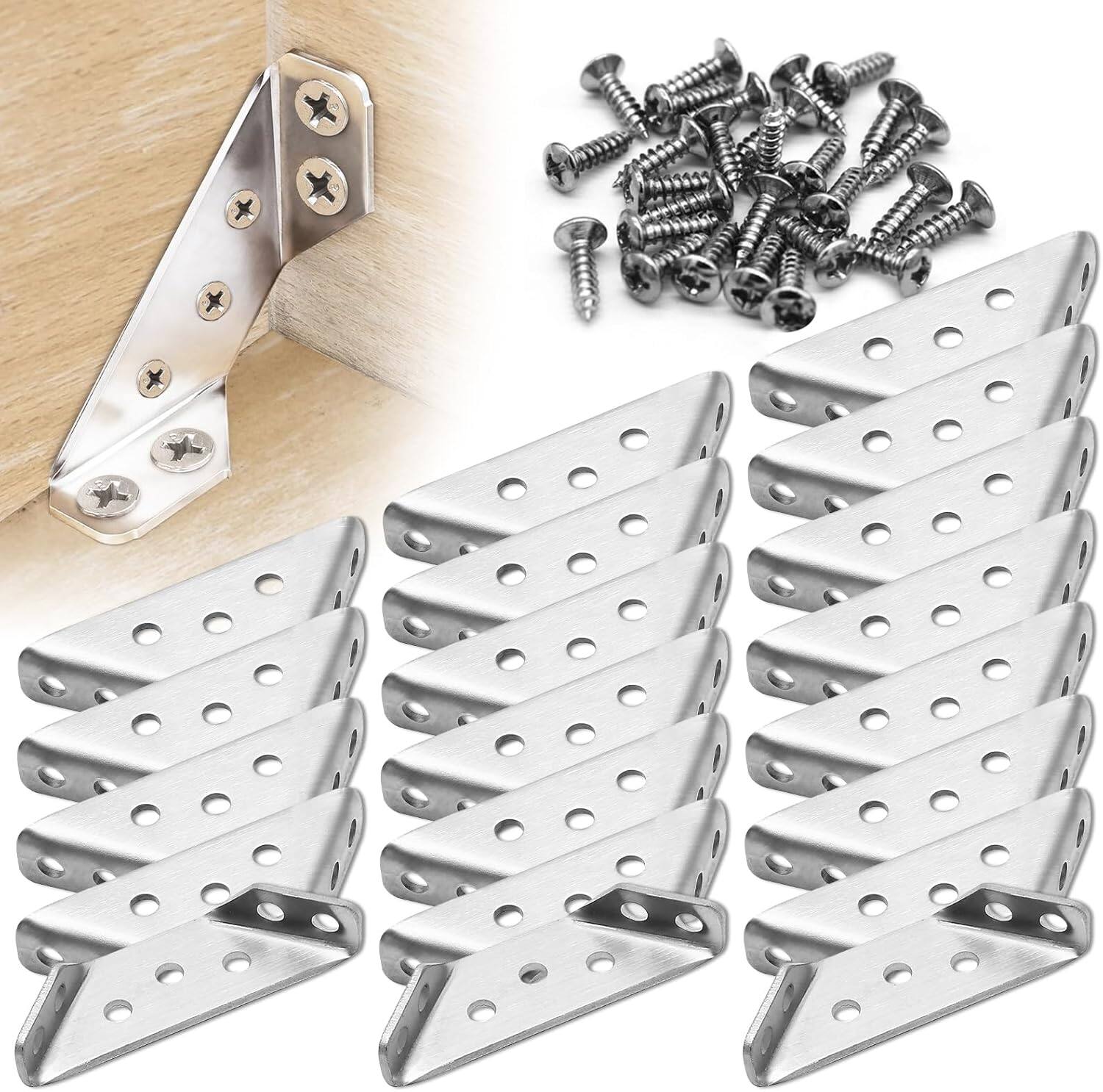 Auledio 20PCS Universal Stainless Steel Corner Brackets for Wood,Sturdy ...
