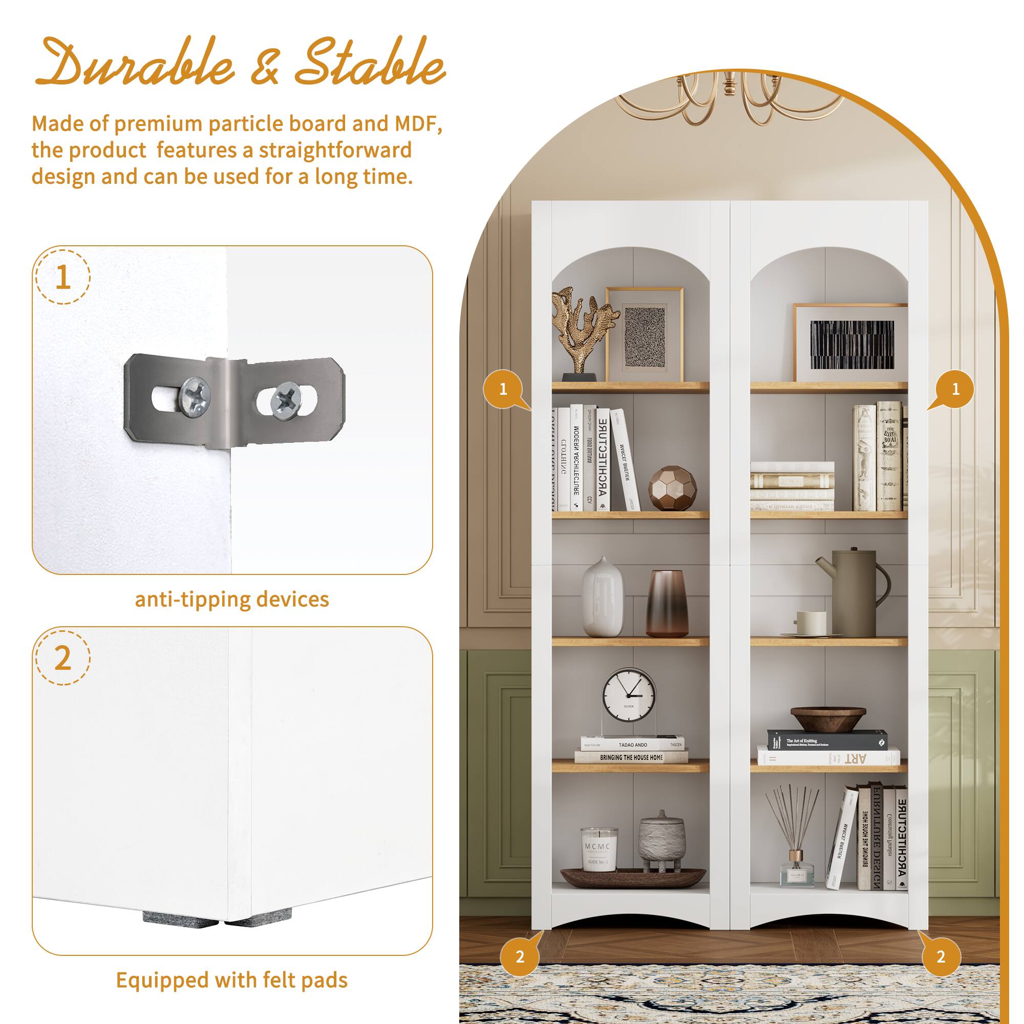 APRILSOUL Free Standing 5 Tier Bookshelves Set of 2 Farmhouse 72H ...