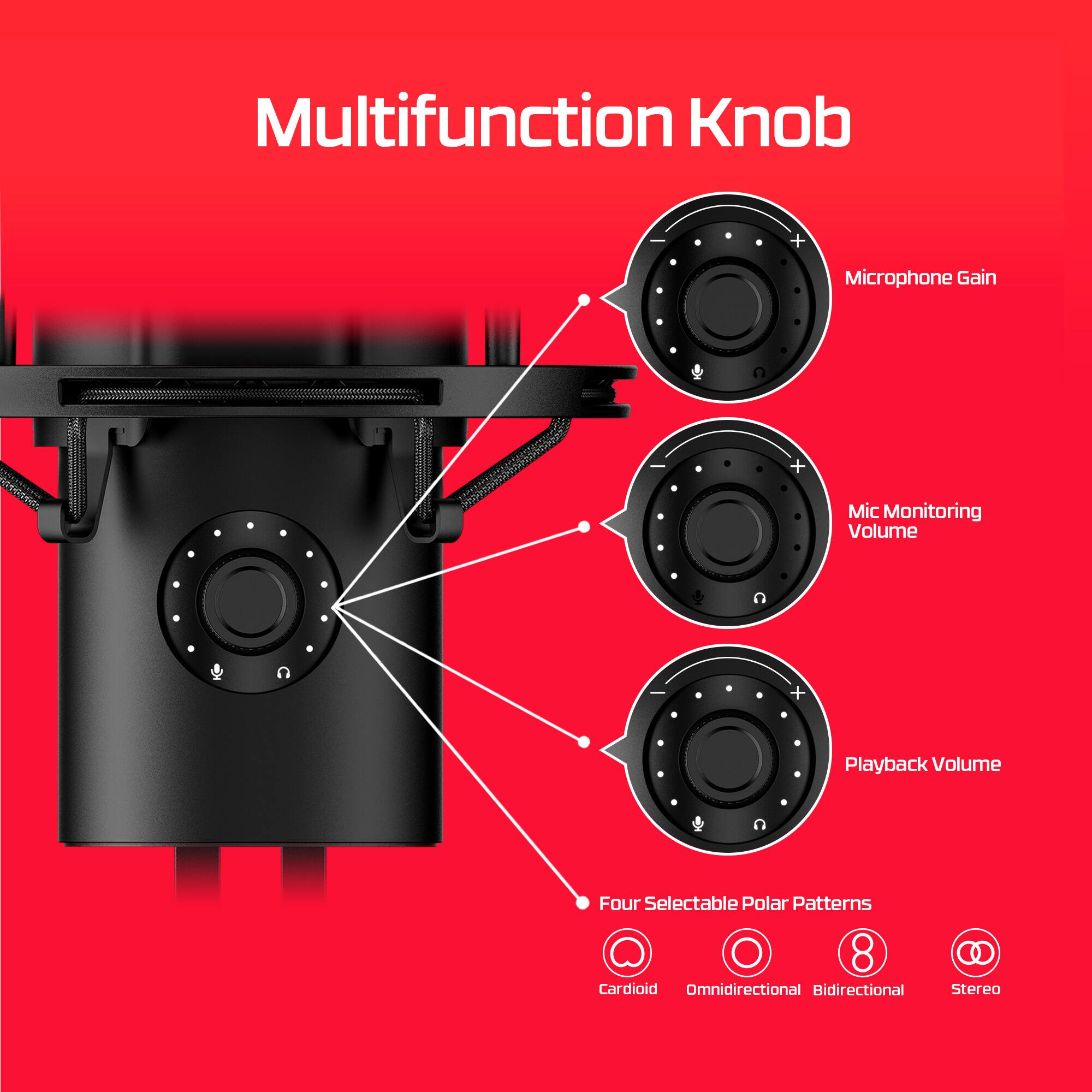 HyperX QuadCast 2 Wired Multi Pattern USB Electret Condenser Microphone ...