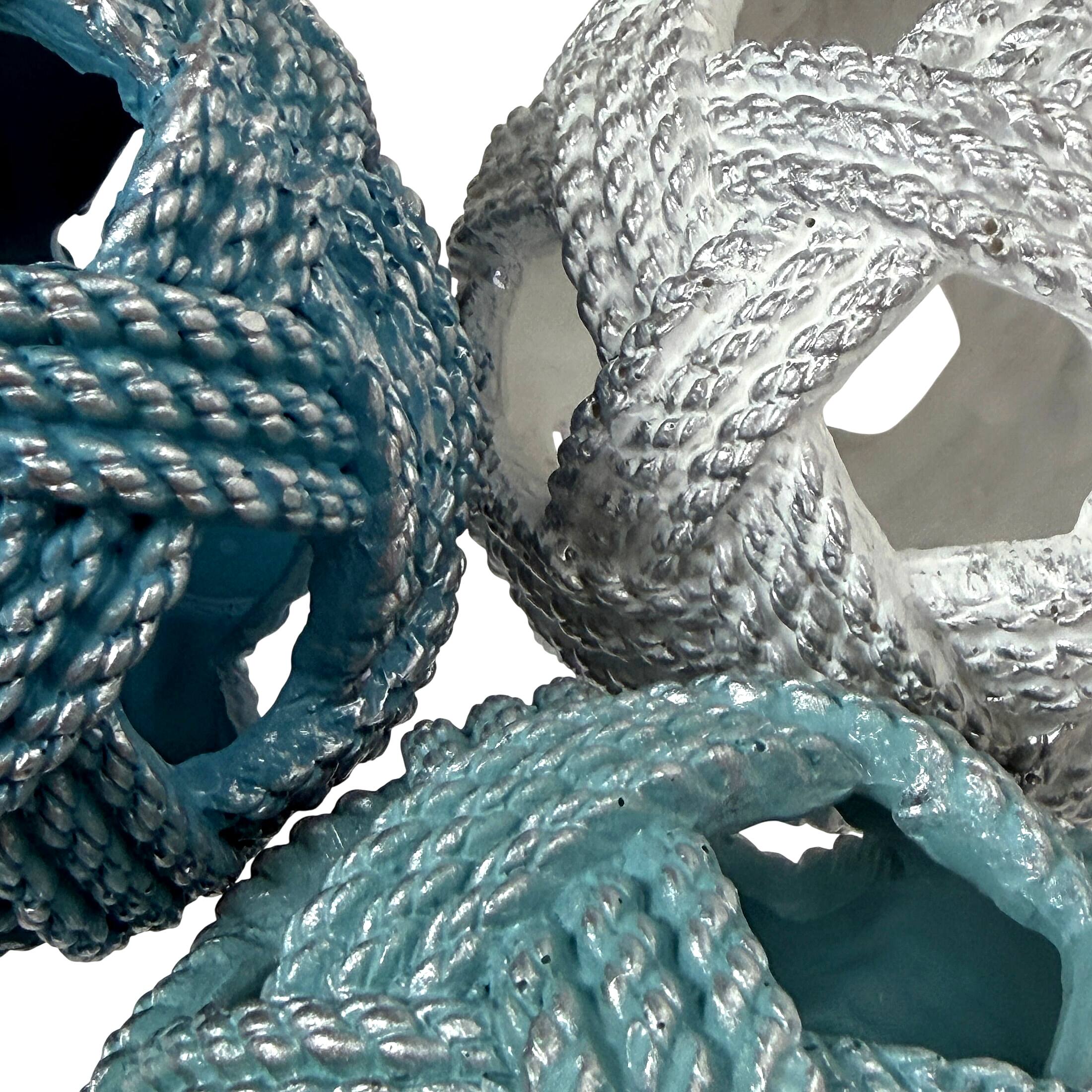 Zeckos Set of 3 Coastal Decorative Orbs Rope Look Resin 4 in Blue Aqua ...