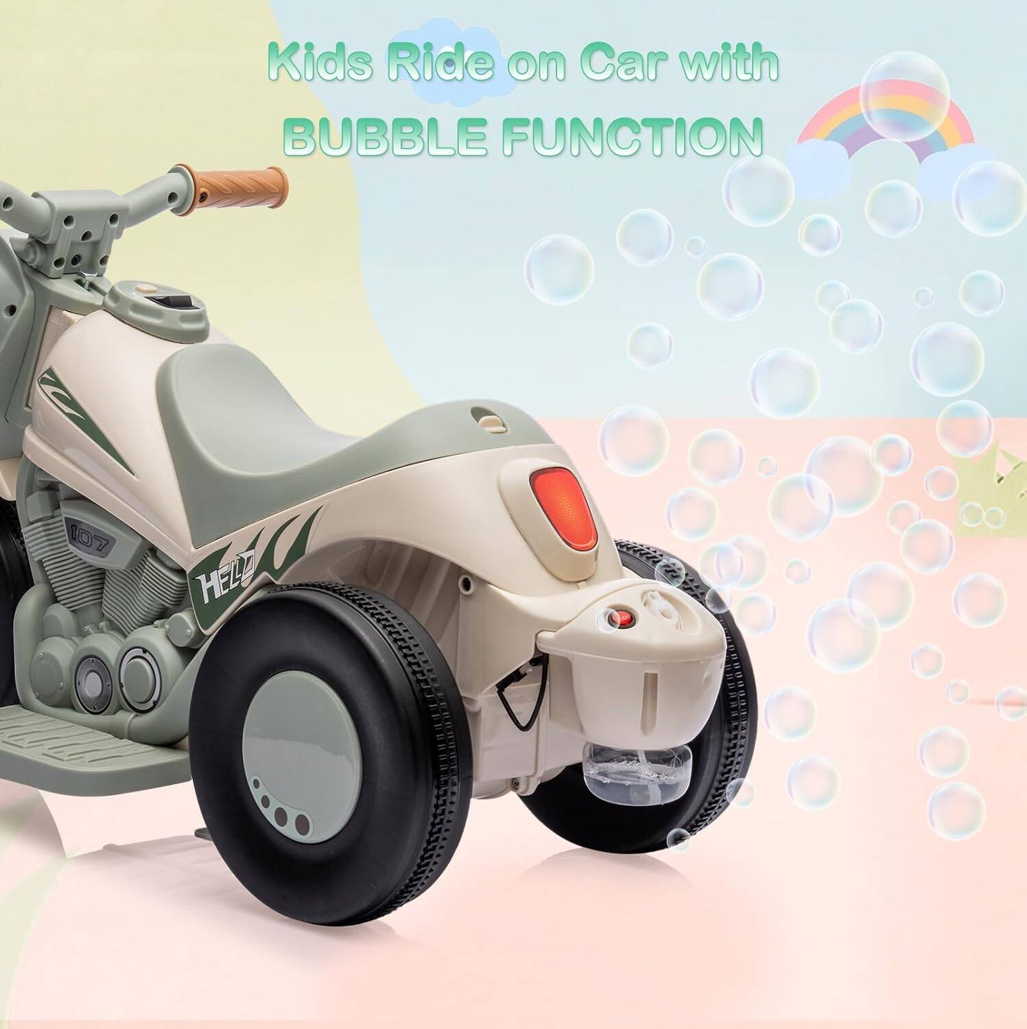 GARVEE 6V Kids Electric Bubble Motorcycle, 3 Wheel Ride On Toy with LED ...