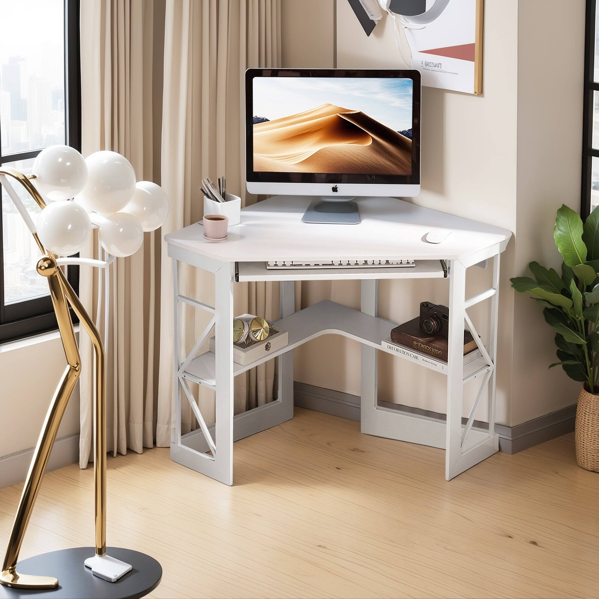 Vecelo 41" Corner Computer Desk with Keyboard Tray & Storage Shelf ...