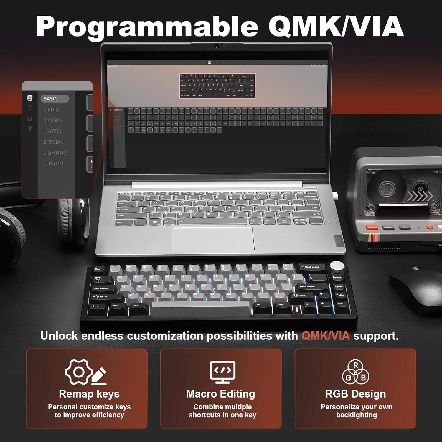 Wikistore AL68 Wireless Mechanical Keyboard,Full Aluminum CNC with Knob,Gasket Mounted,Hot ...