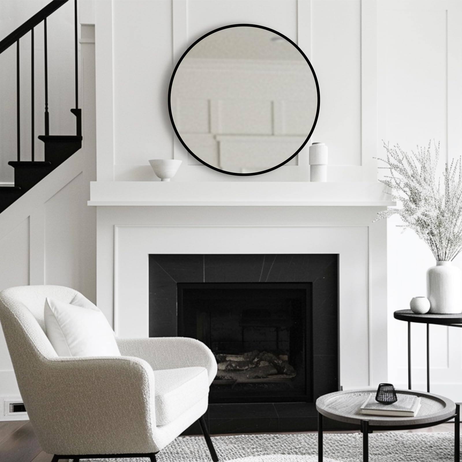 Cedar Assembly Round Mirror Circle Bathroom Mirrors Wall For Living ...