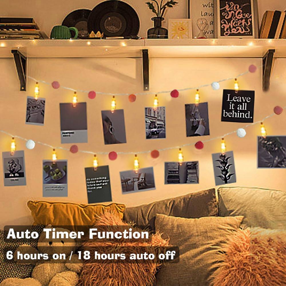 Paradigms Interiors 985ft Photo Clip String Lights With 20 Cute Pompoms ...