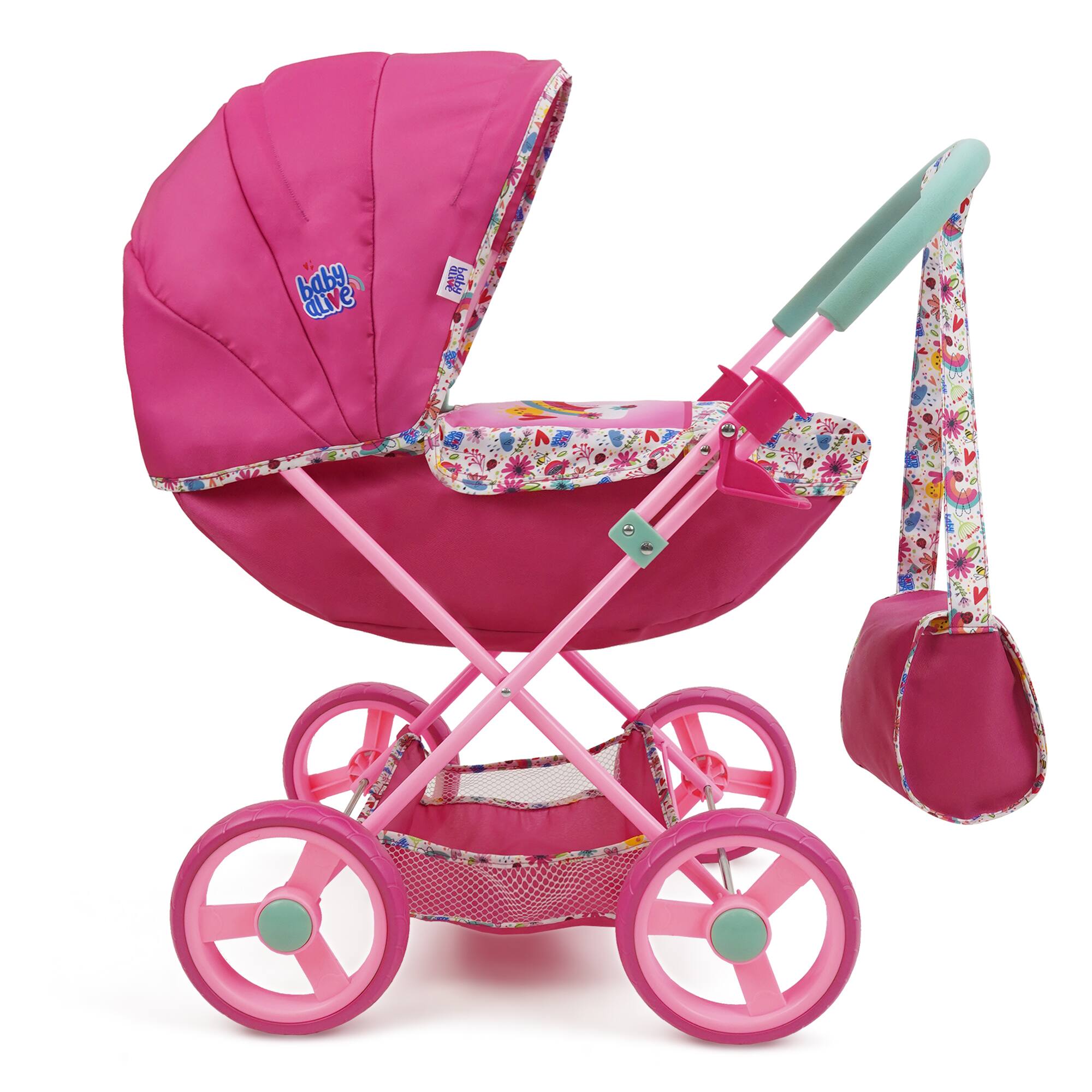 509 Crew Baby Alive: Deluxe Classic Doll Pram Pink & Rainbow Fits Dolls ...