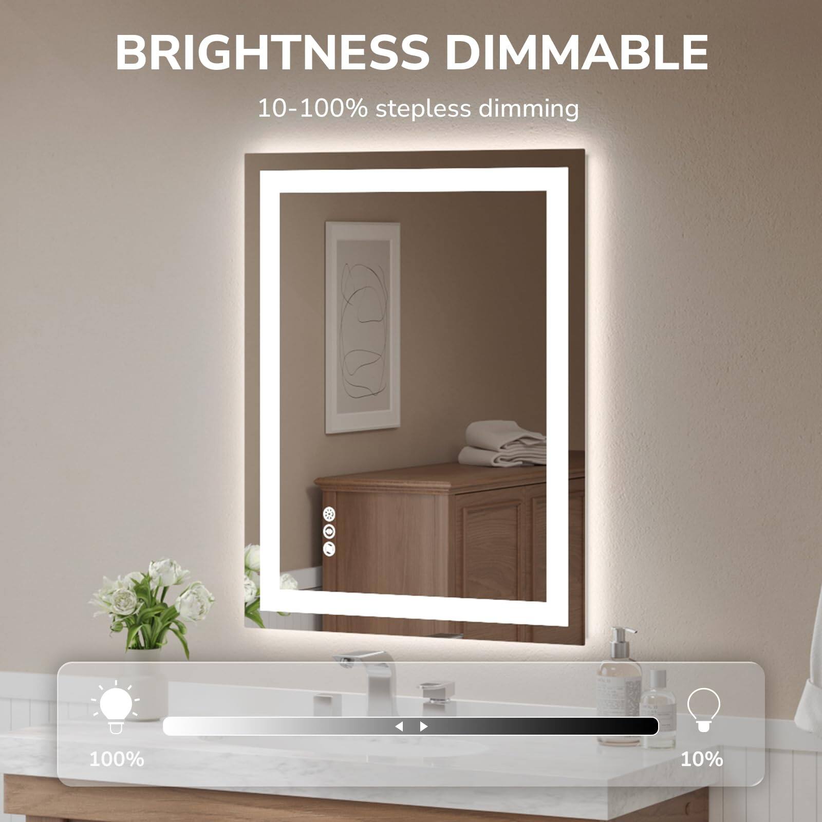 Earthley Blooms Led Bathroom Mirror Tempered Glass Frameless Backlit ...