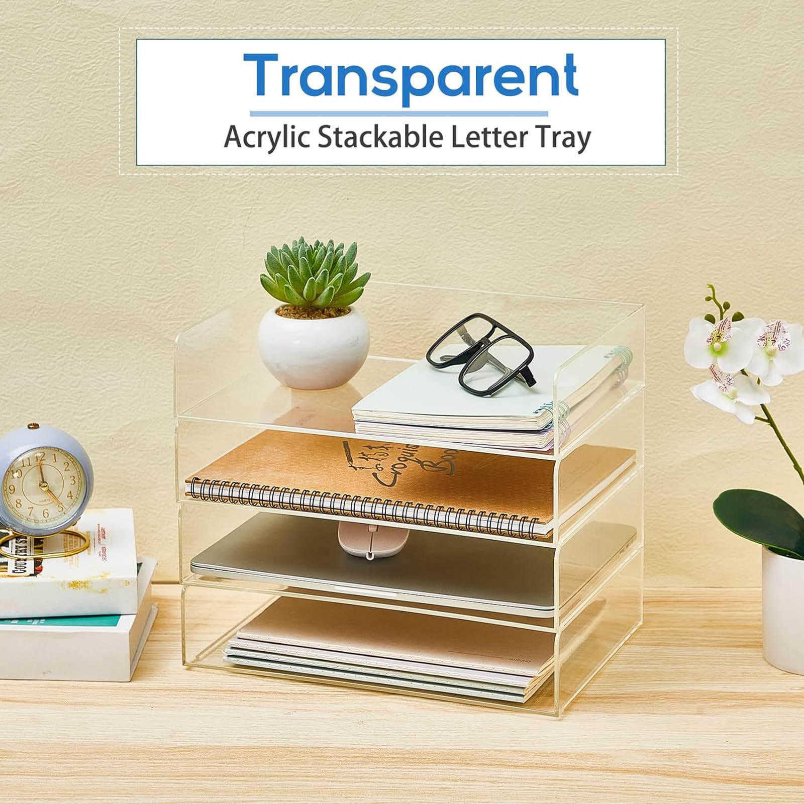 Paradigms Interiors 4 Tier Paper Tray Organizer For Desk Clear File 12 ...