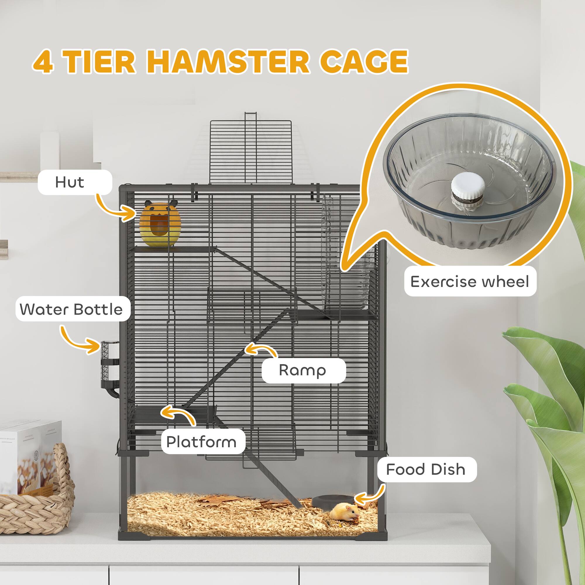 Pawhut Large Hamster Cage with Deep Tempered Glass Bottom, Running ...