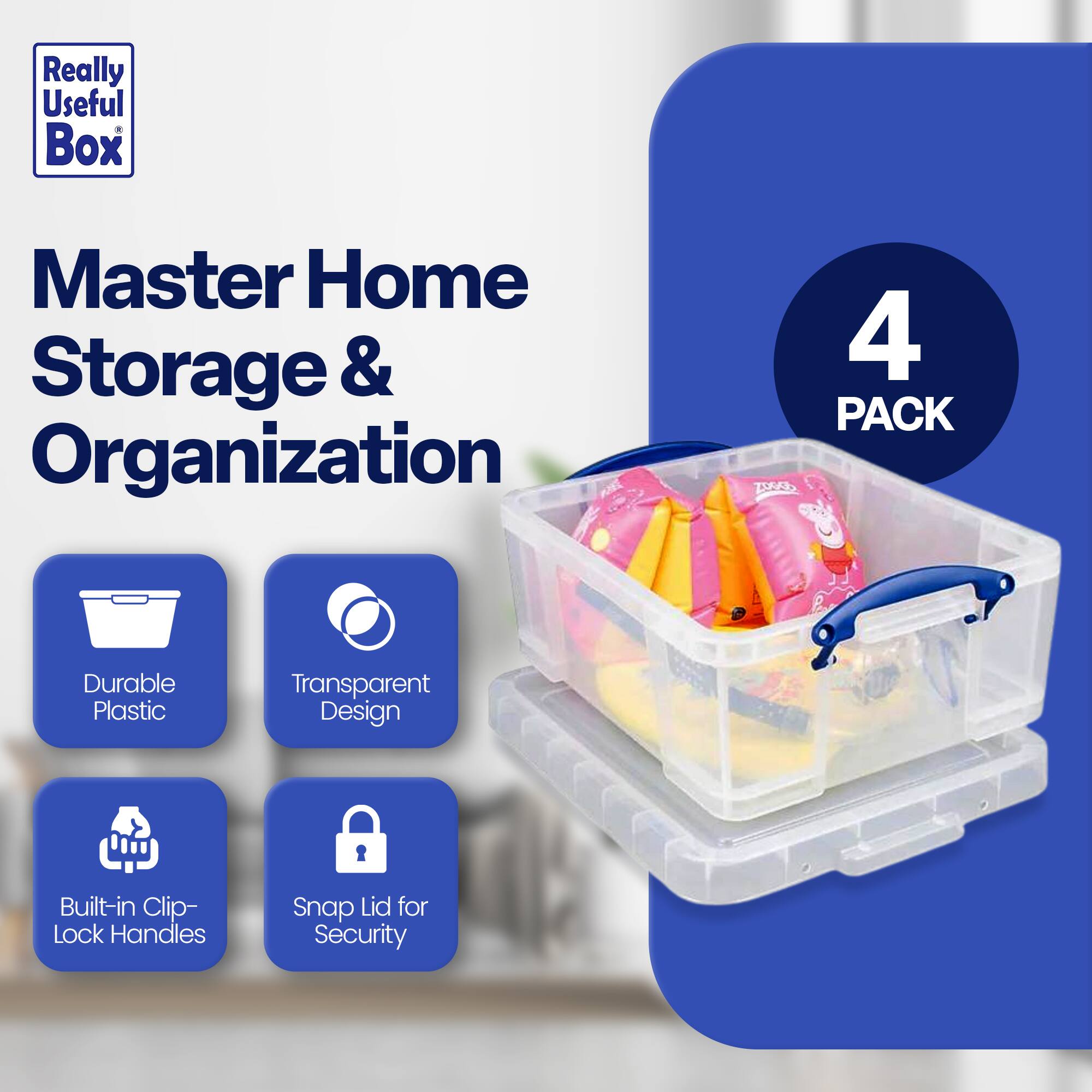 Really Useful Box 17L Storage Container with Lid and Clip Lock Handles ...