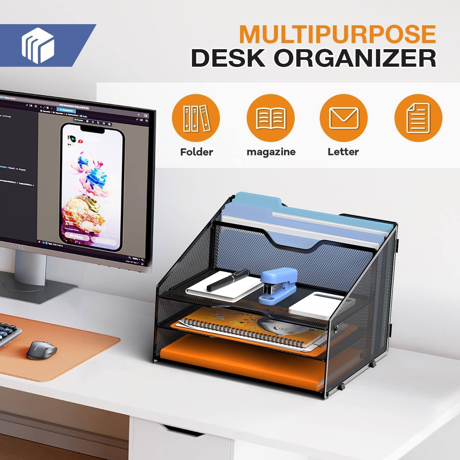 Paradigms Interiors Letter Tray Organizer Mesh Desk File With 3 Paper ...