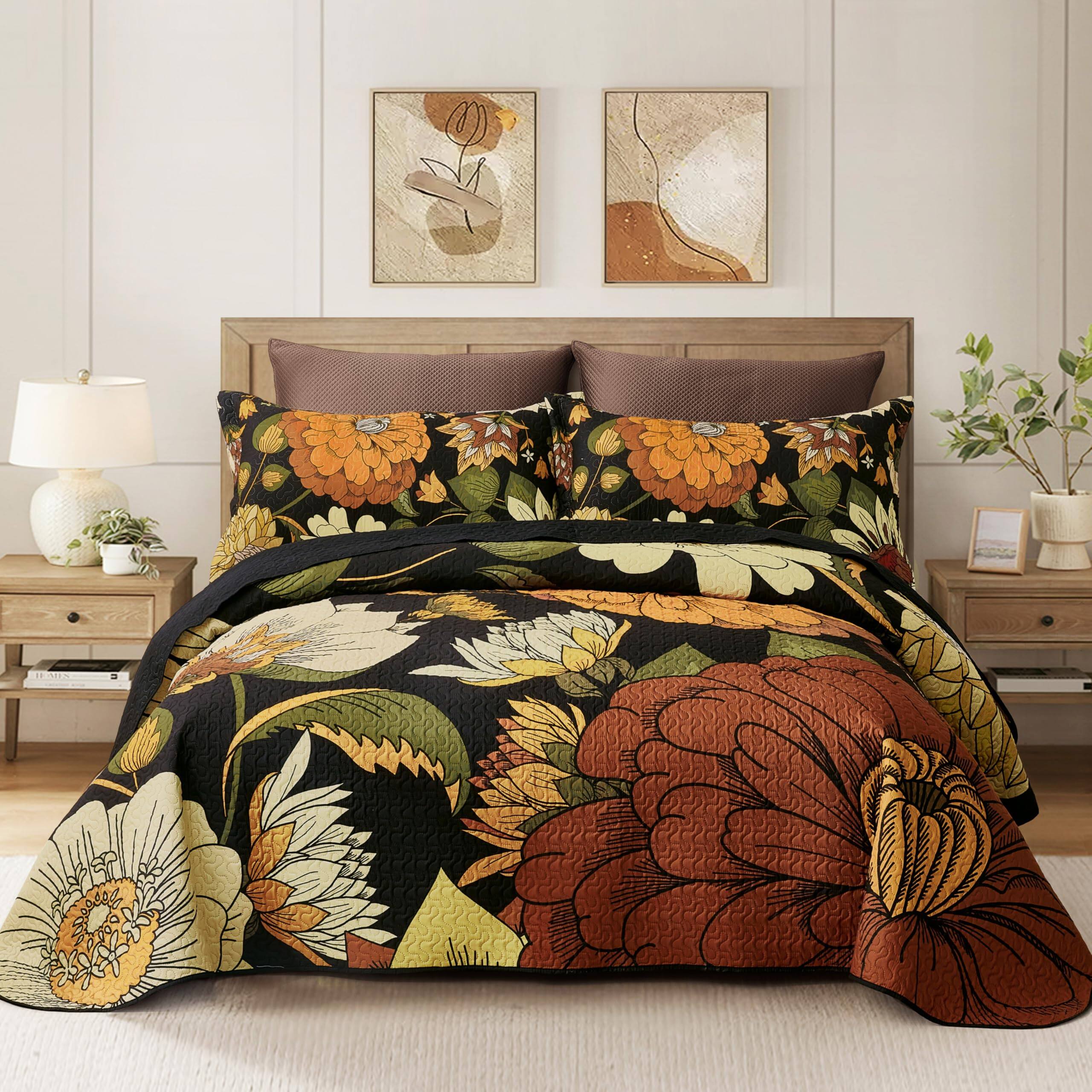 NICHOLAS KLEIN Boho Floral King Sets Reversible Farmhouse Botanical ...