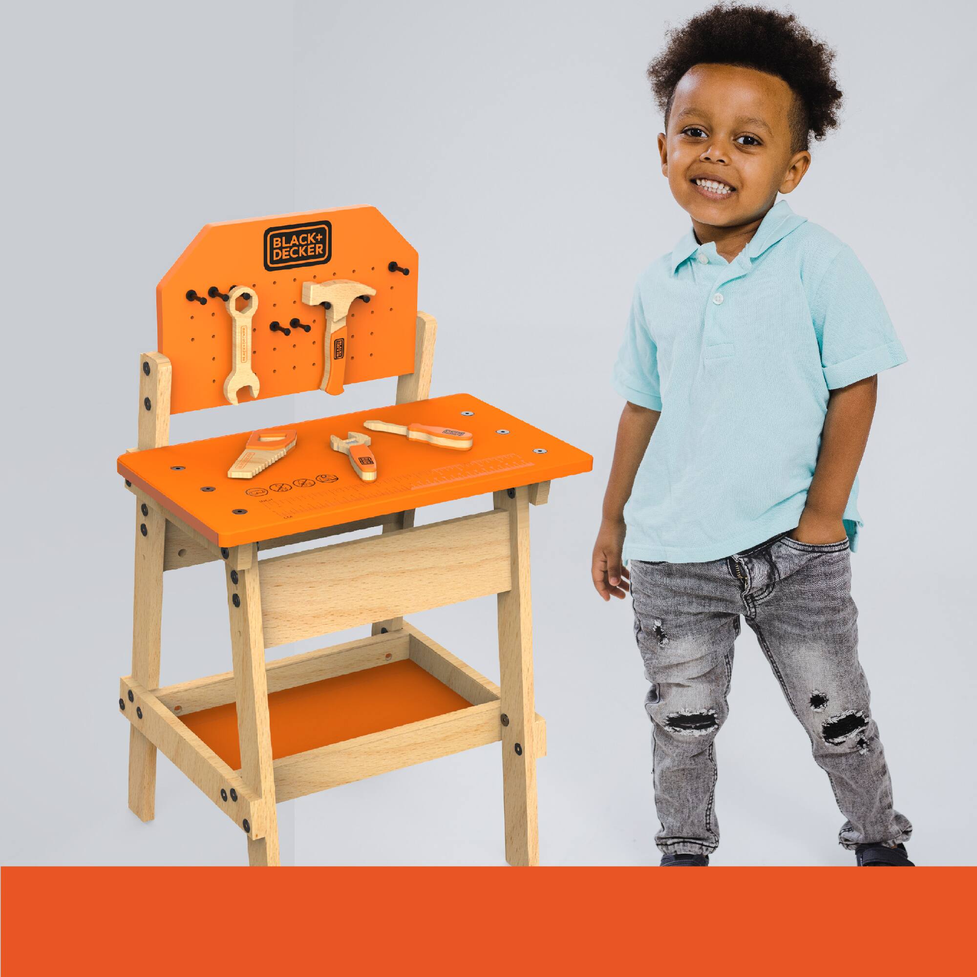 Black+Decker Black and Decker Kids Workbench and six piece Wooden Tool Set for girls and boys ...