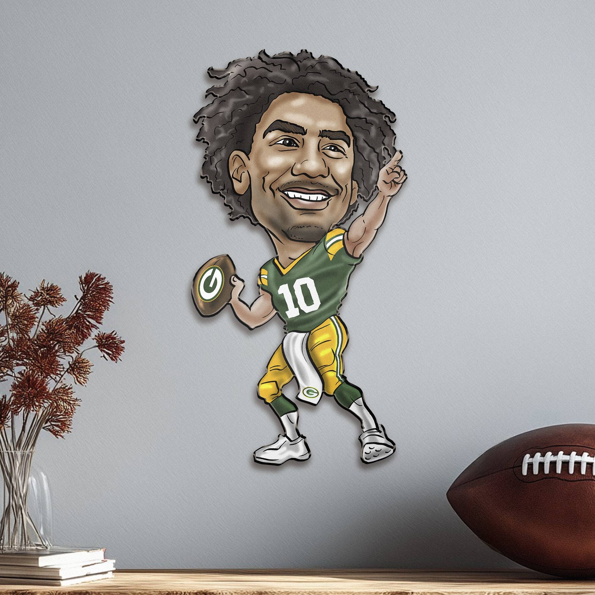 Sporticulture Jordan Love Bay Packers Metal Caricature Wall Art Green ...
