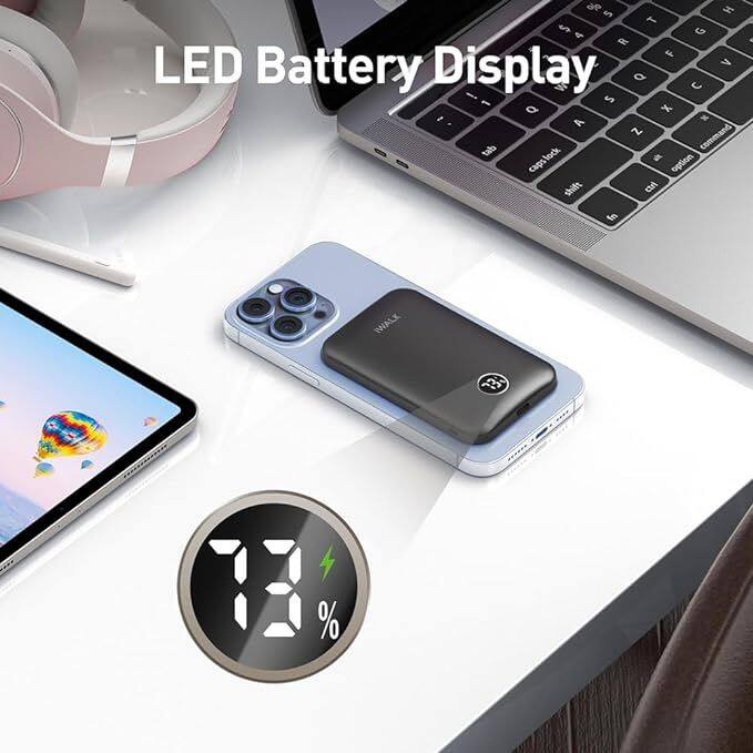 iWalk Magnetic Ultra Slim Portable 5000mAh Wireless Charger Power Bank ...