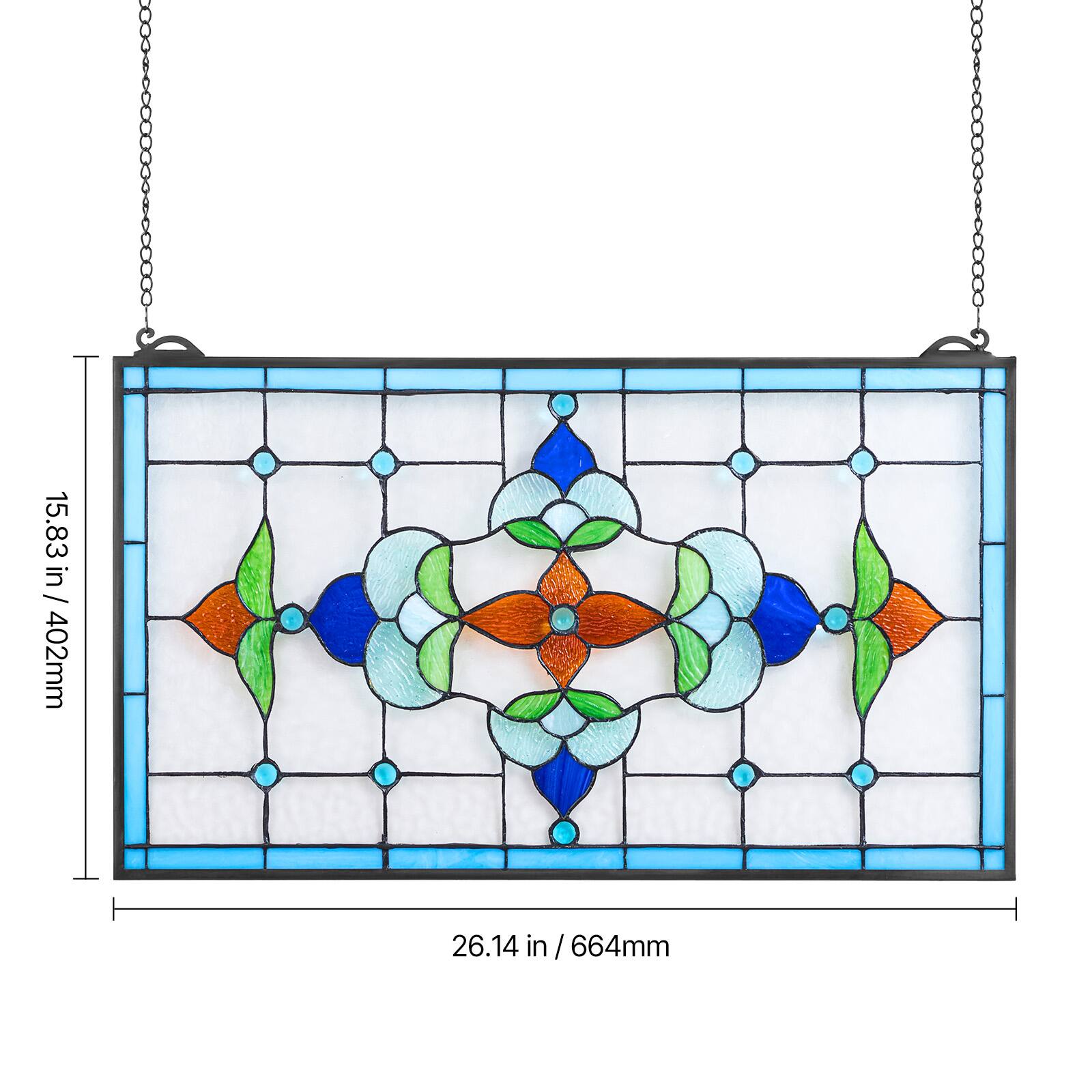 VEVOR Stained Glass Window Panel, 26 x 16 in, Tiffany Style Hanging ...