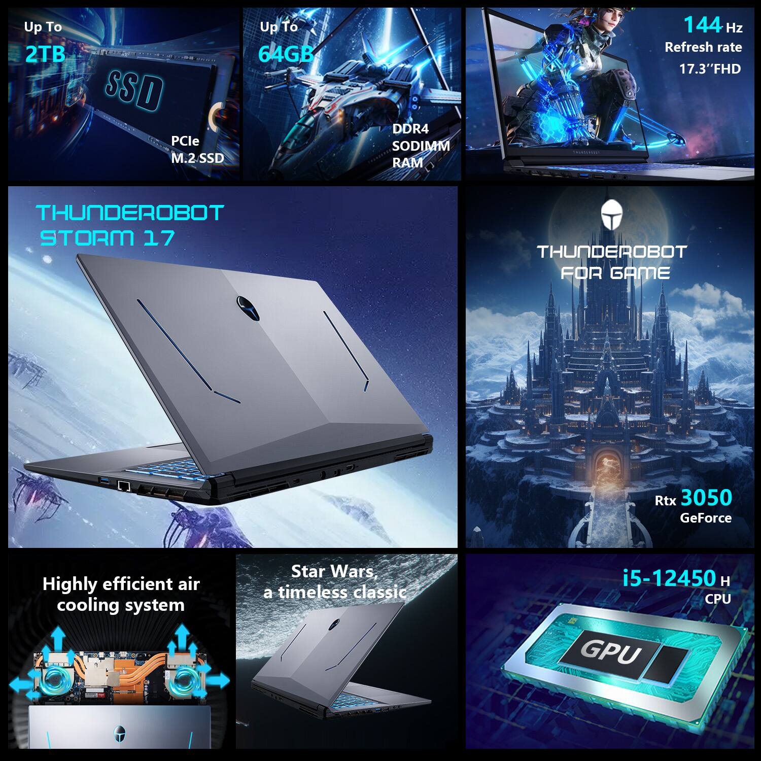 Thunderobot STORM 17.3'' 144Hz FHD Gaming Laptop Intel Core i5 12450H ...