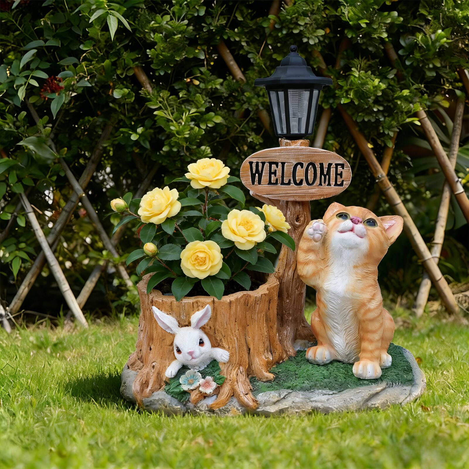 Anysun Cute Cat Planter Statue – Garden Decor, Weather Resistant Resin ...
