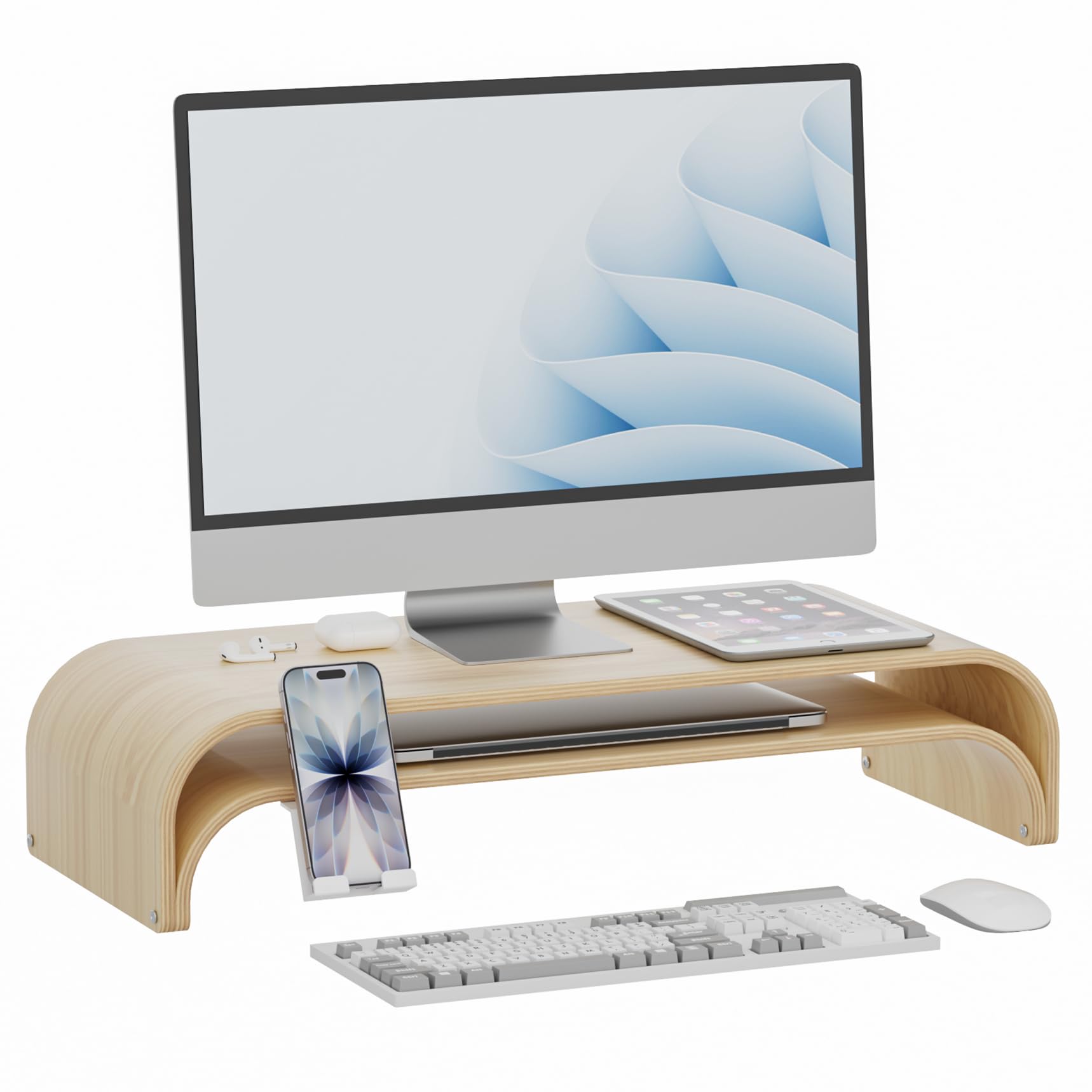 ThinkLink Electronic Solid Wood Dual Monitor Stand Riser Tier 24 ...