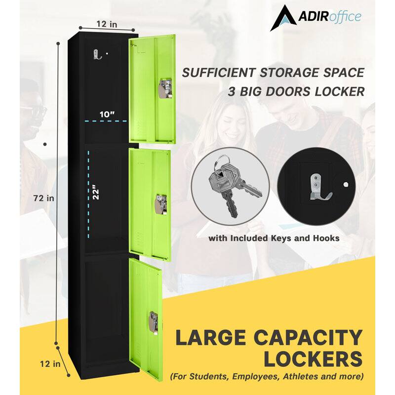 AdirOffice Storage Locker 629 Series 72" H 3 Tier Steel Compartment Key ...