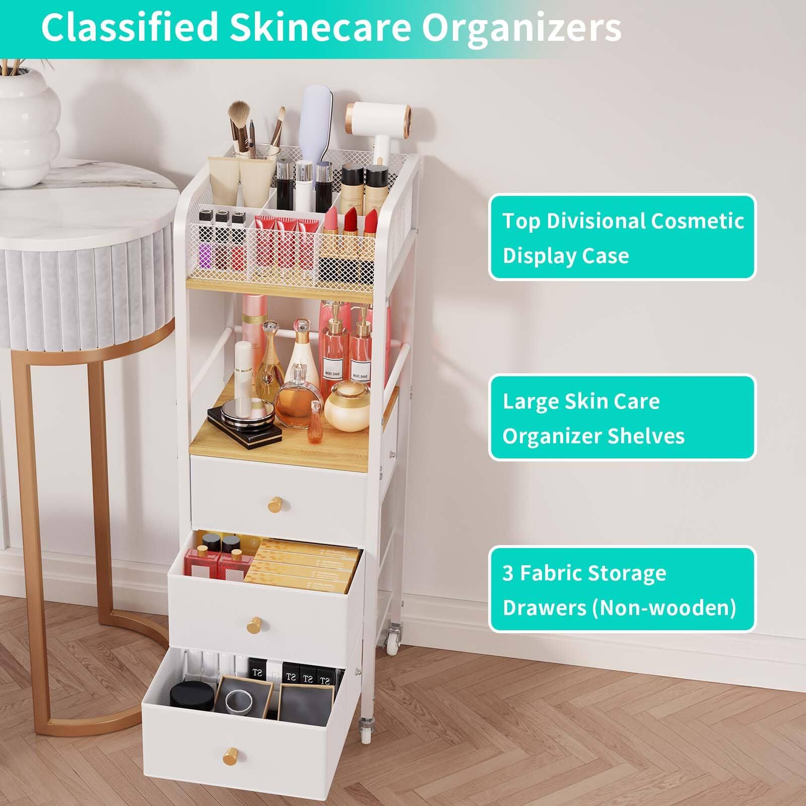 JETRANSPORT Rolling Makeup Cart Organizer Floor Skincare Make Up ...