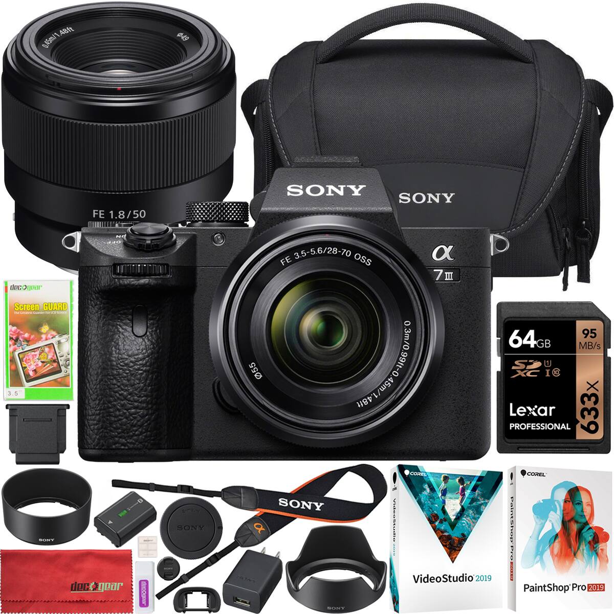Sony a7 III Mirrorless 4K Camera Full Frame 2 Lens Kit 28 70mm + 50mm + Case Bundle ILCE7M3K/B ...
