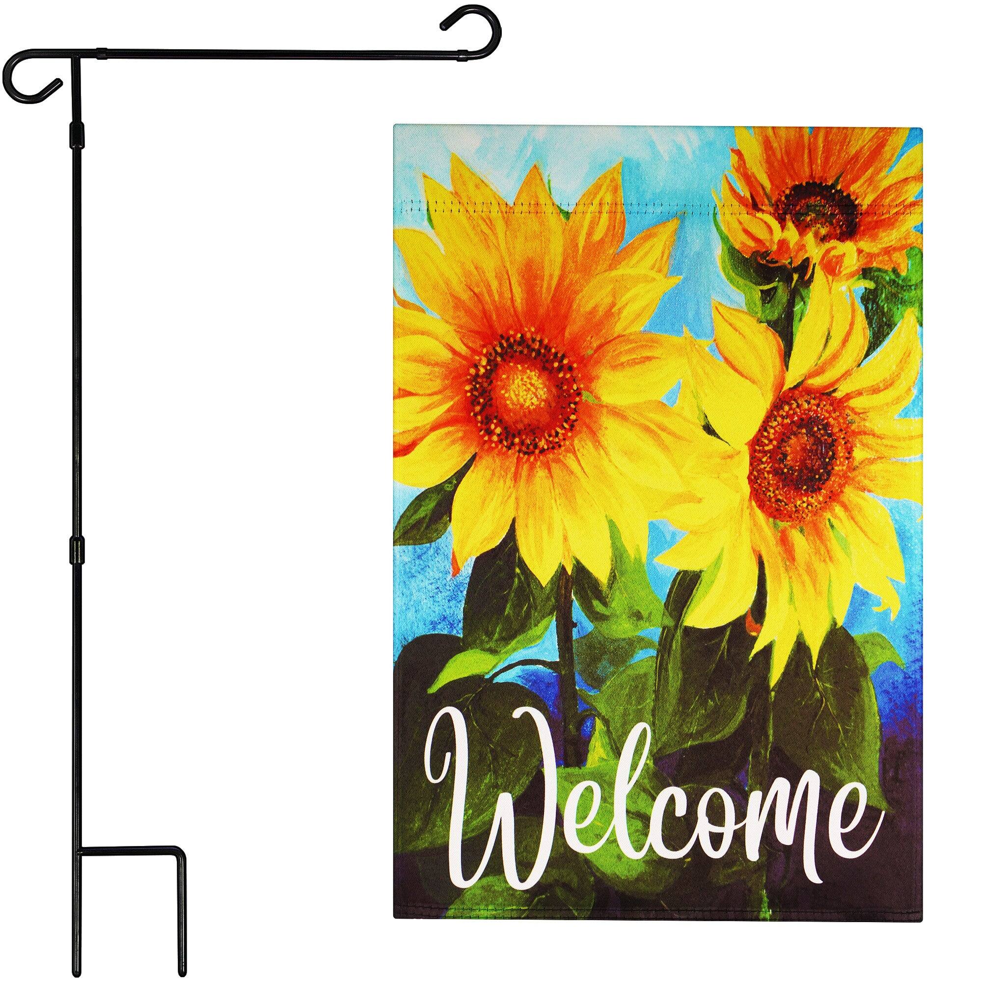 G128 Combo Pack: Garden Flag Stand 36 x 16 in & Welcome Sunflowers 12 x ...