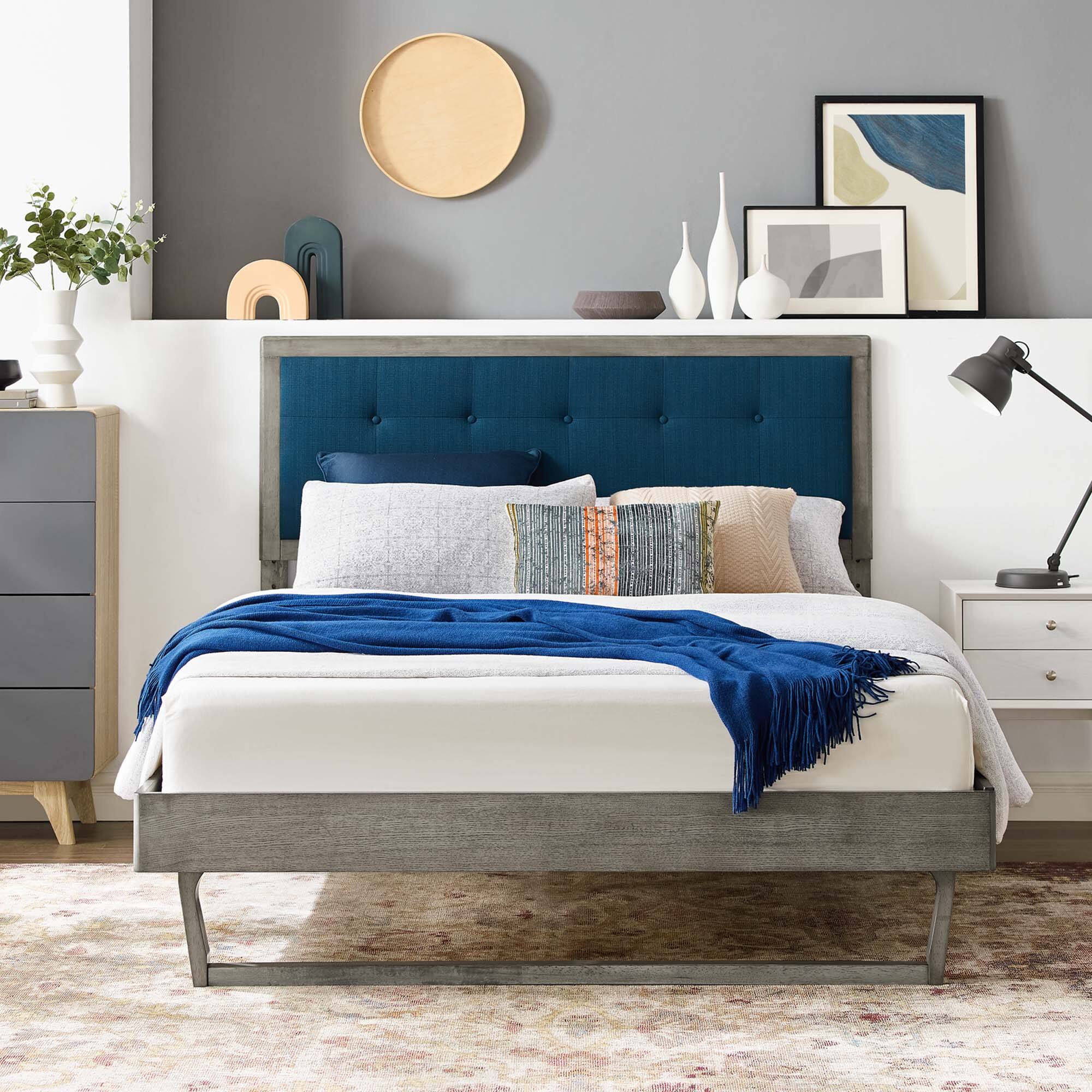 Modway Willow Wood Platform Bed With Angular Frame Gray Azure MOD-6384 ...
