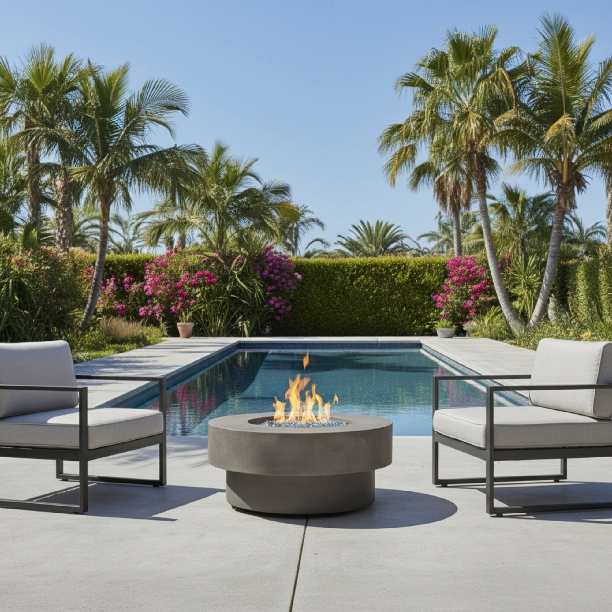 Glintex 34 inch 50,000 BTU Round Propane Fire Pit Table with Cement ...