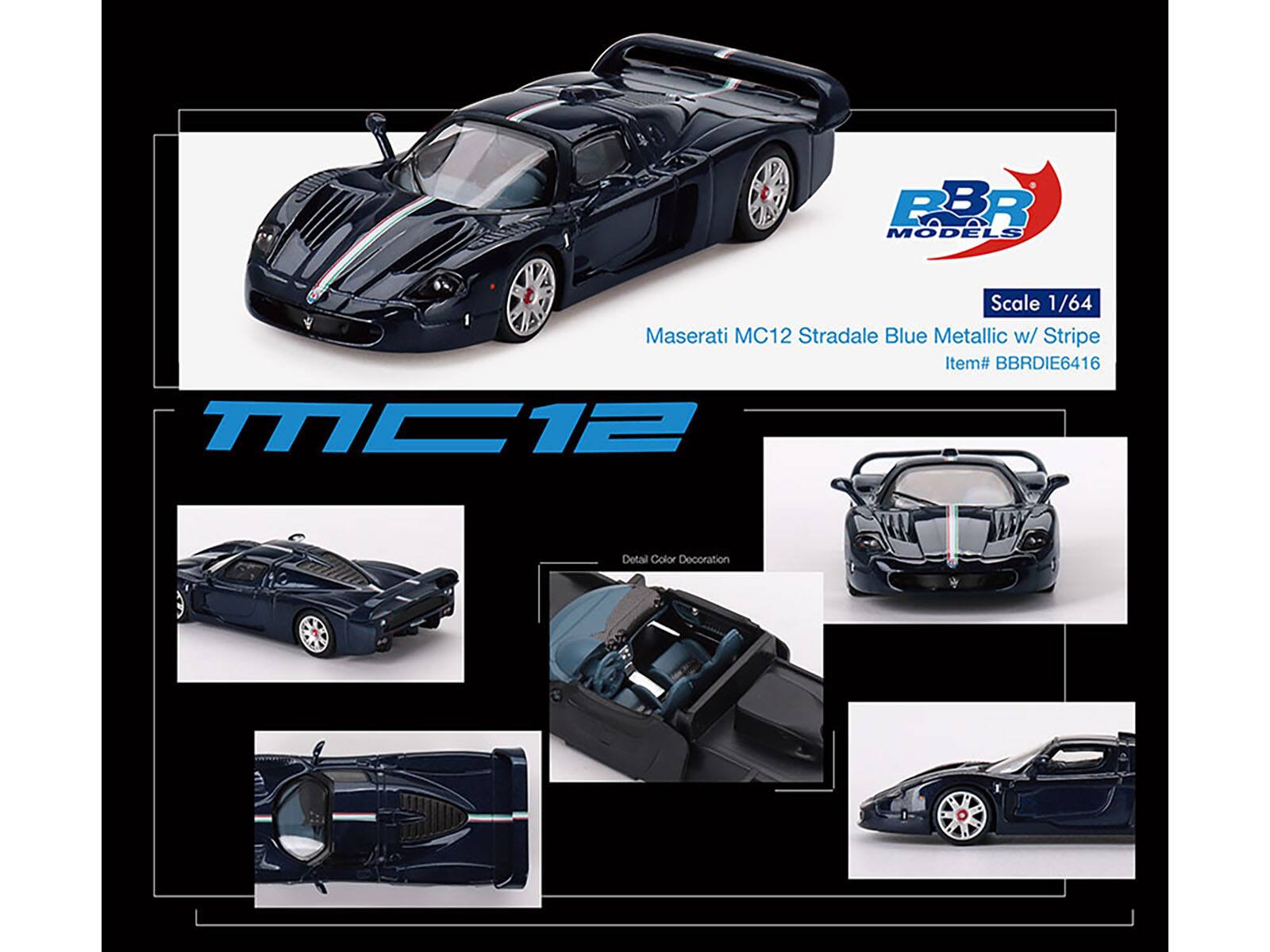 Maserati MC12 Stradale Blue Metallic with White Stripe 1/64 Diecast ...