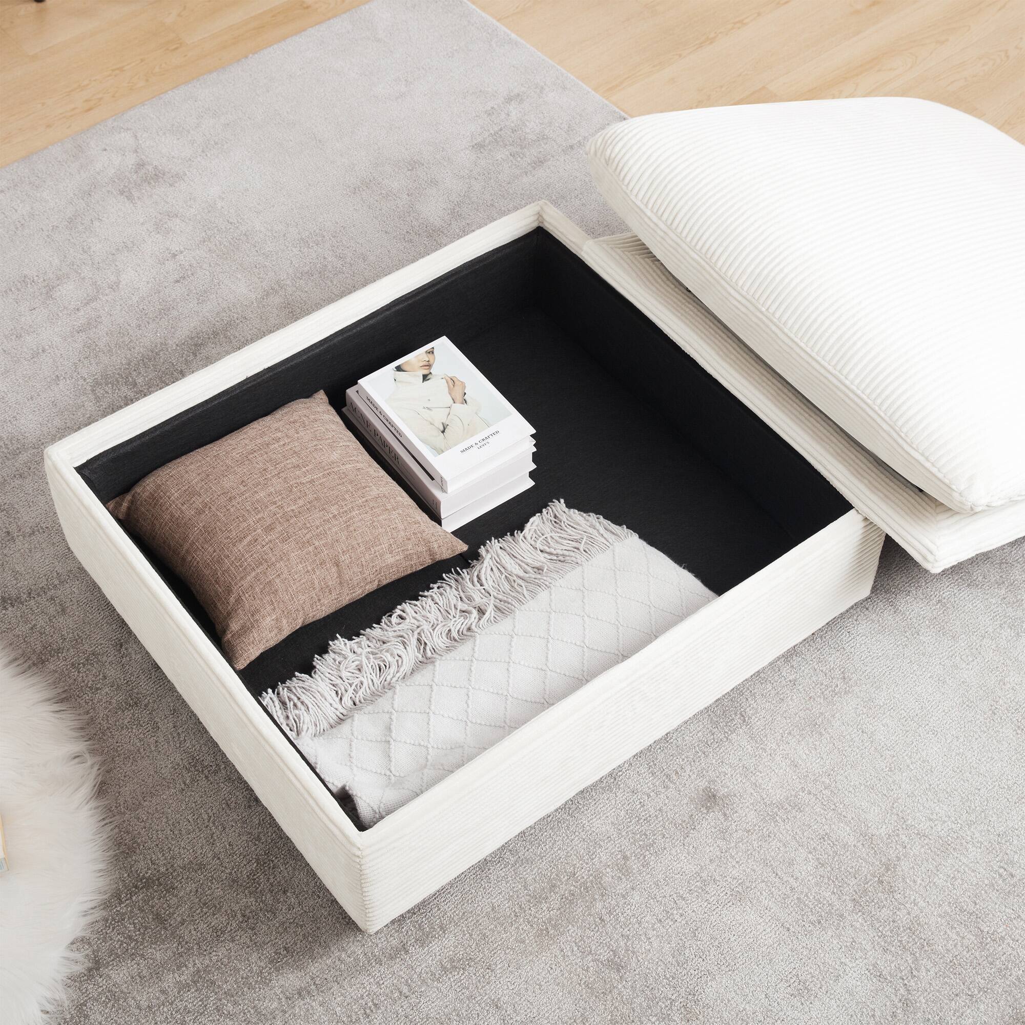 APRILSOUL Corduroy Fabric Ottomans Footrest 2 3 4 Seater Sofa Beige ...