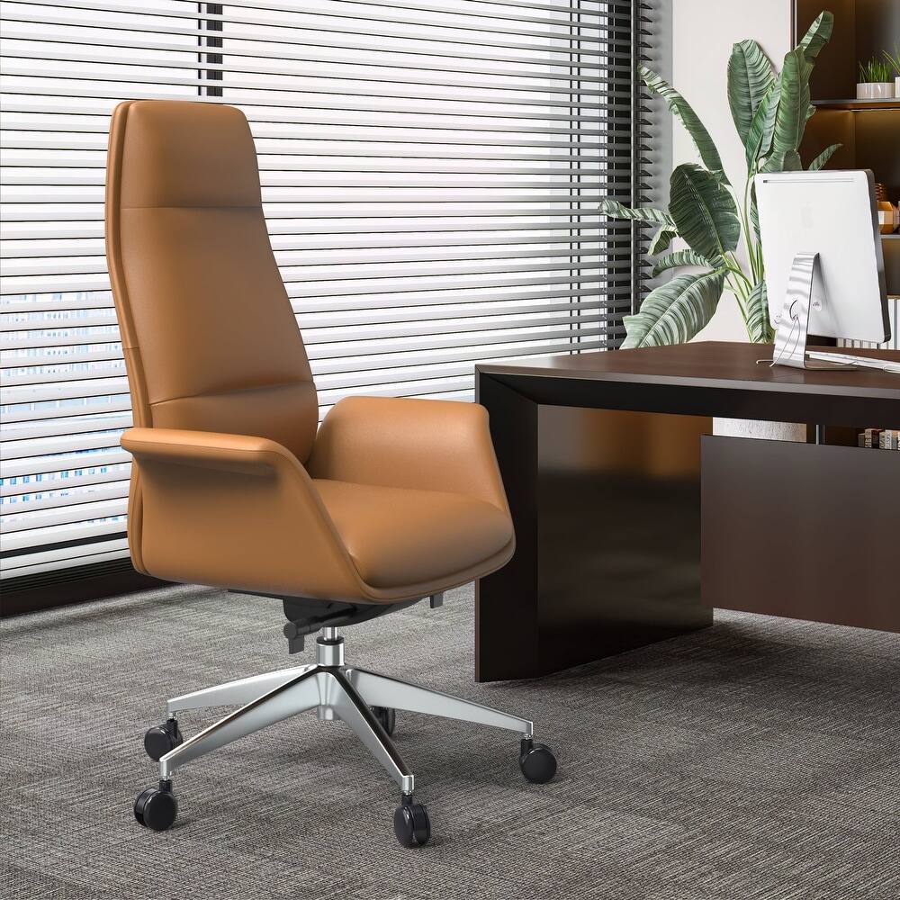 LeisureMod Summit High Back Swivel Leather in Metal Frame Office Desk ...