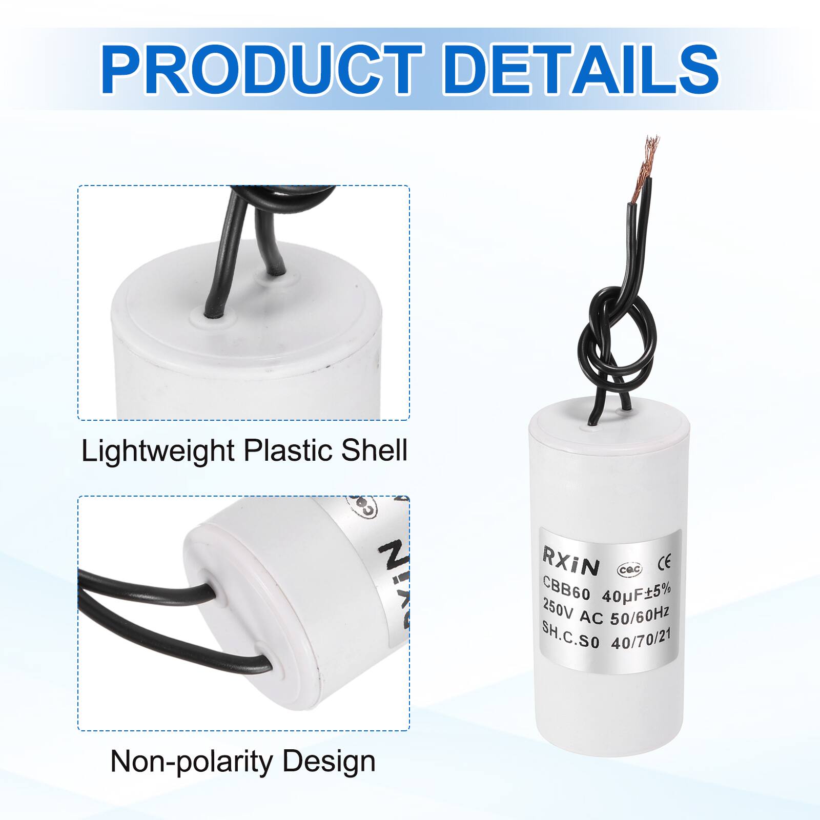 Unique Bargains 40uF CBB60 Running Capacitor, AC 250V Cylinder 2 Wire ...
