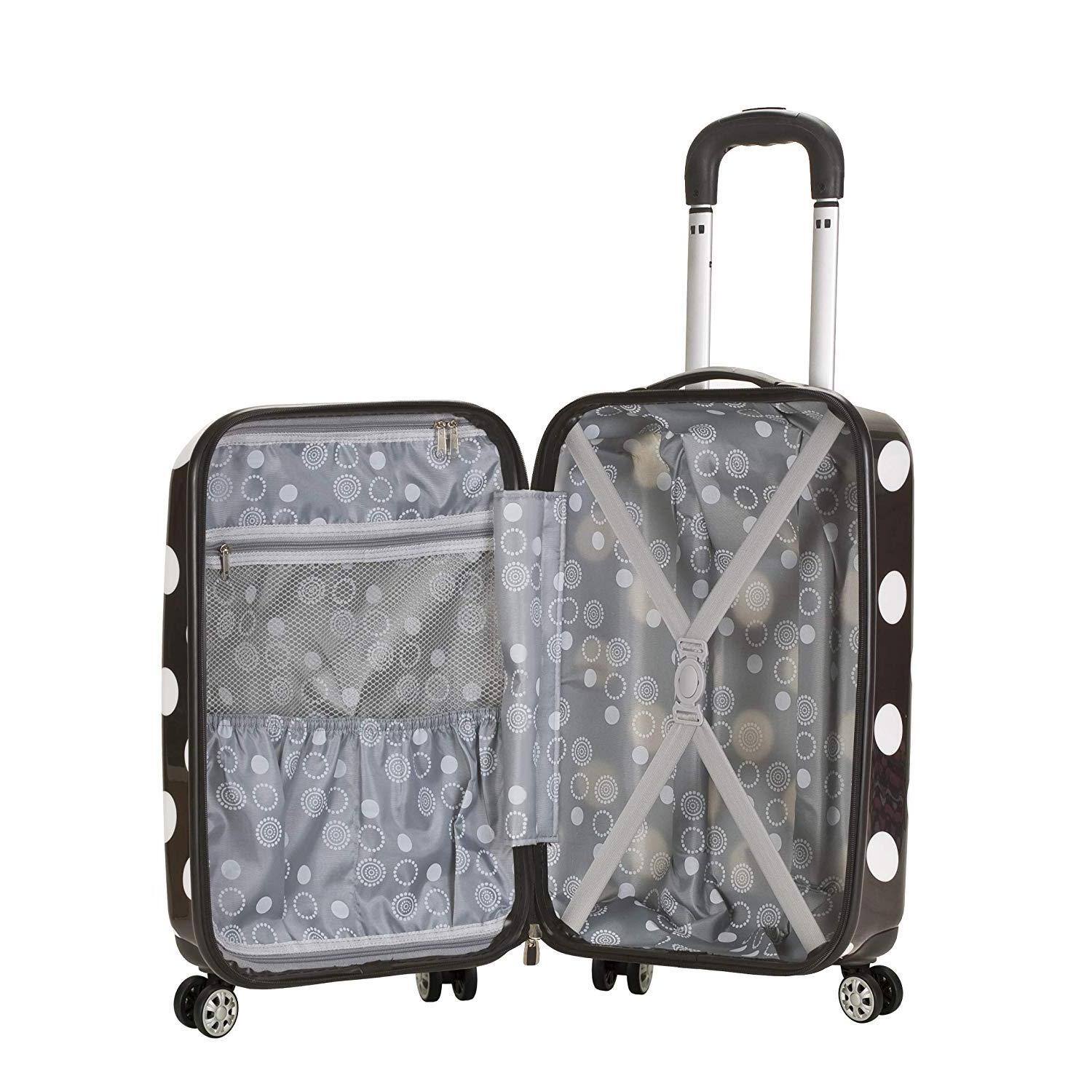 Dapper Styles Laguna Beach Hardside Spinner Wheel Luggage Black Dot Carry on 20 inch Pink Dots ...