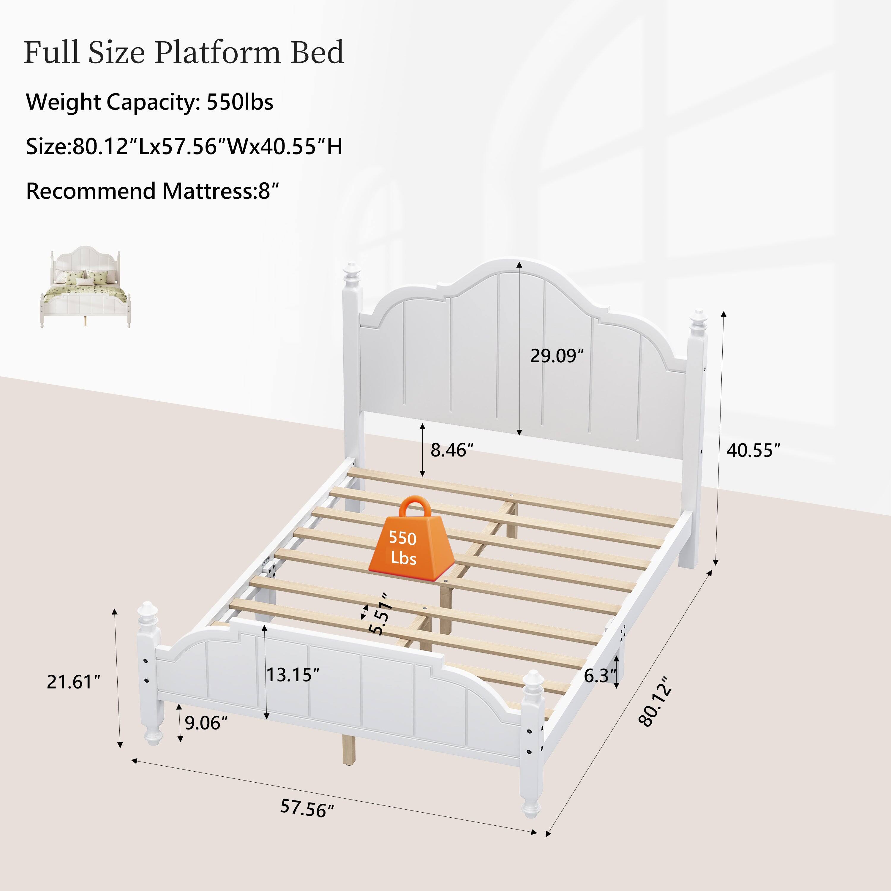 Boyel Living Full Size Wooden Bed Frame with Headboard Vintage Platform ...