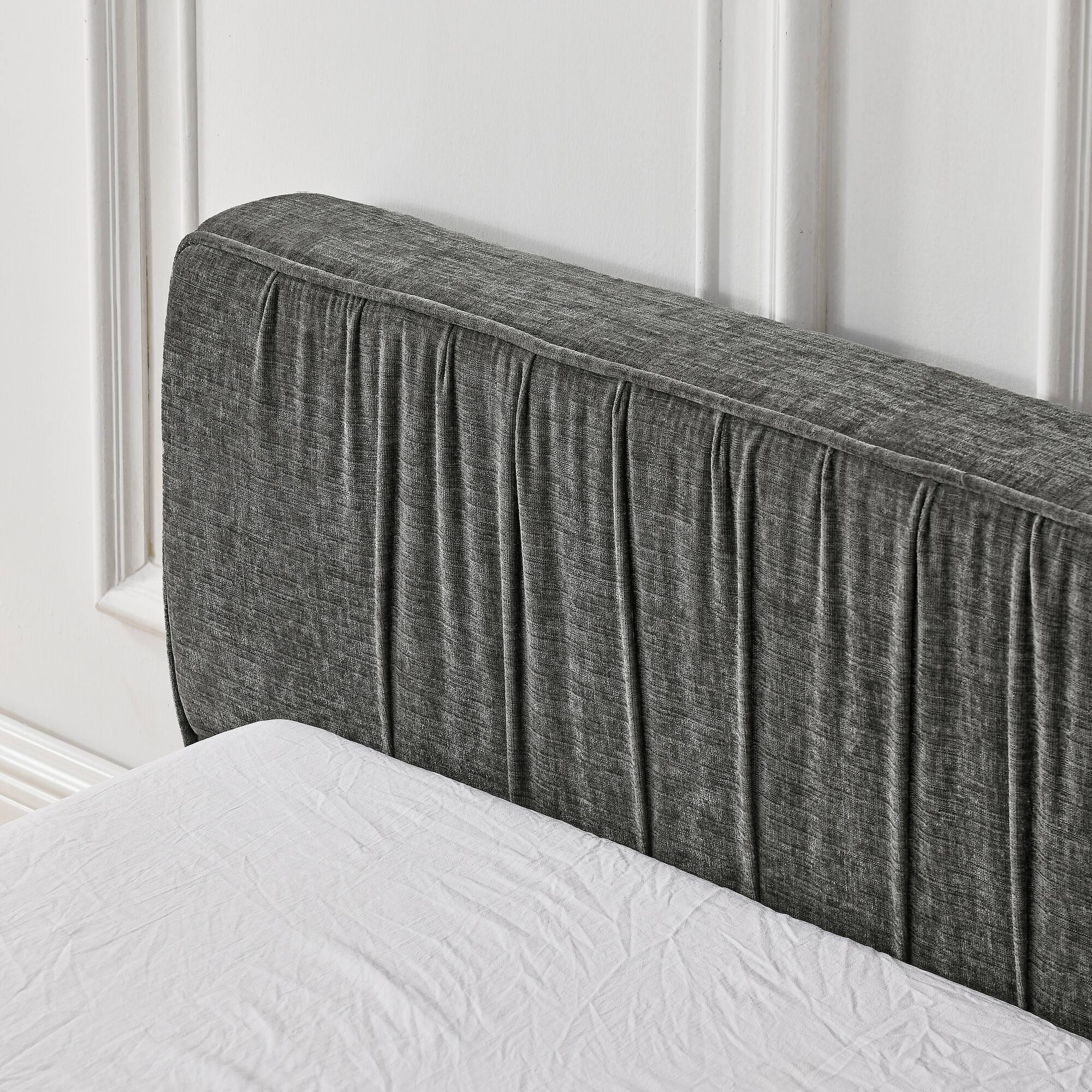 Spaco Solid Queen Platform Bed, Chenille Headboard with Pleating ...