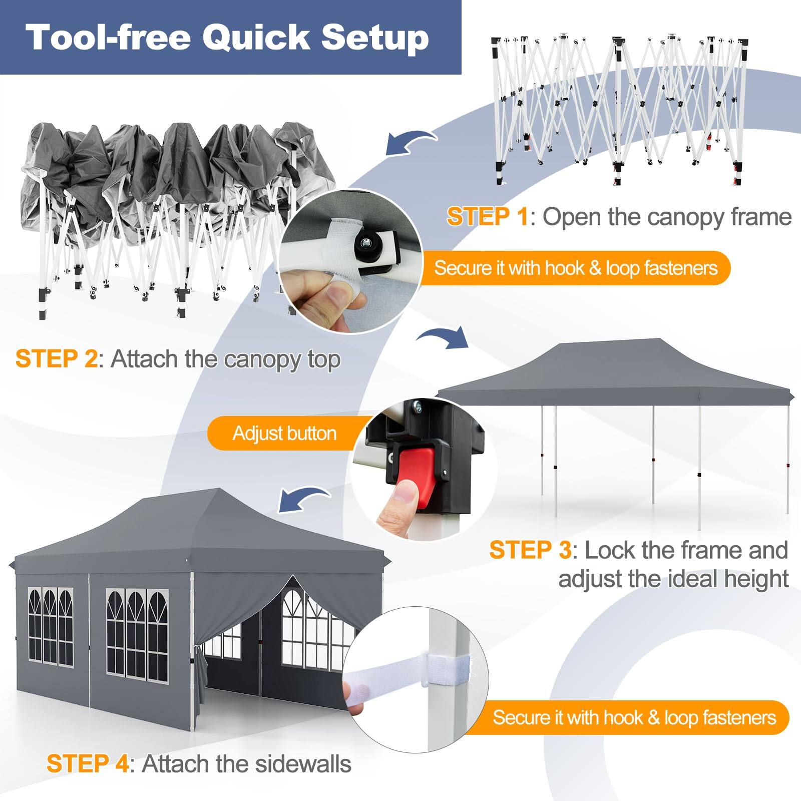 Ecooso 10 x 20 FT Canopy Tent Pop Up Design with 6 Sidewalls Windows ...