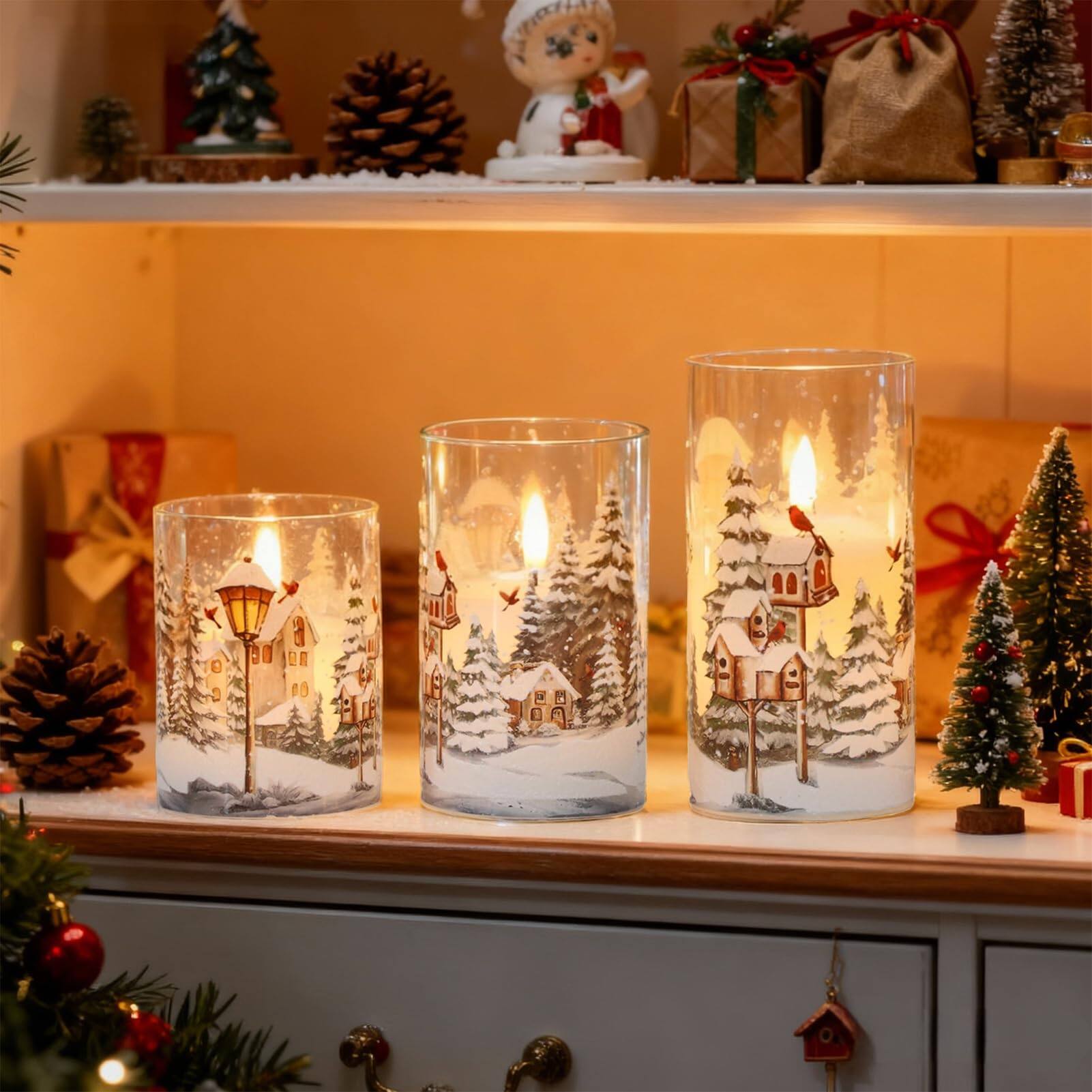 MAGICAL RUBS Red Bird Glass Candles With Remote Timer Operated Real Wax ...