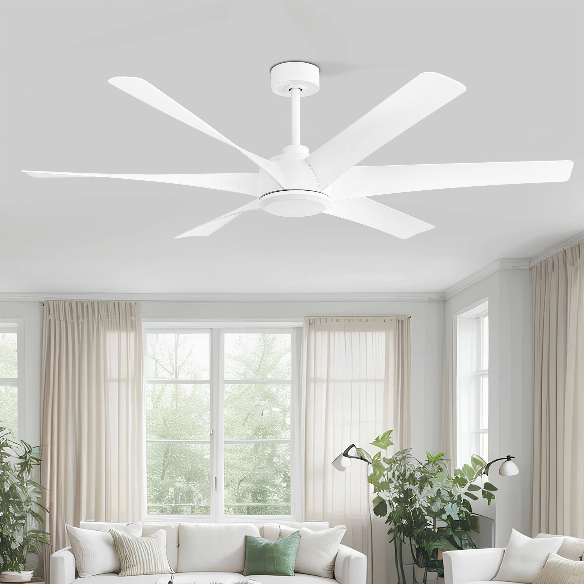 Breezary 65" Large Indoor Ceiling Fan with Remote Control, 6 ABS Blades, 6 Speed DC Motor, 7"/12 ...